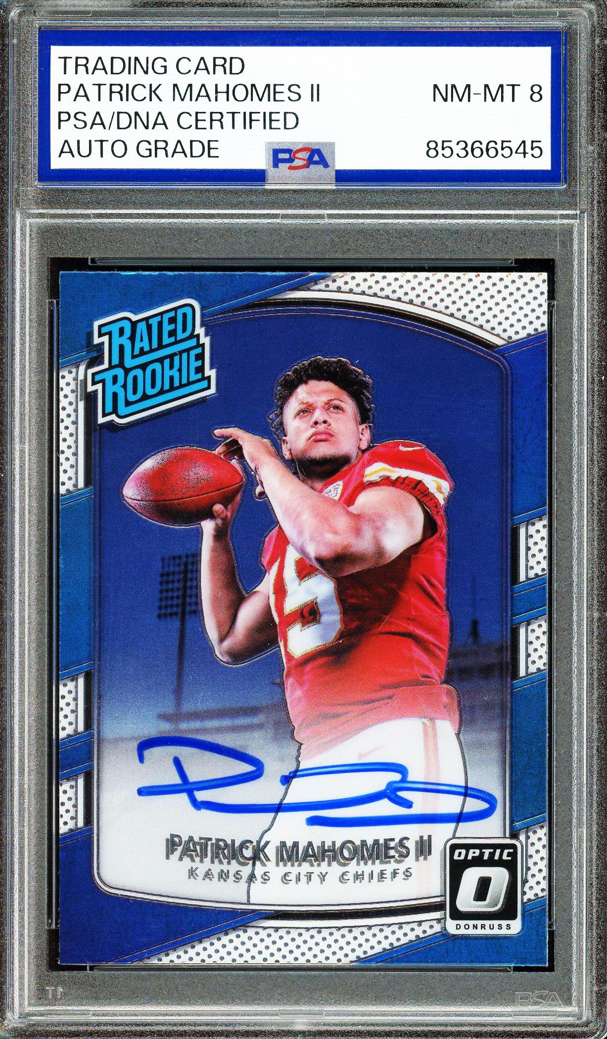 Patrick Mahomes Signed 2017 Panini Donruss Optic Rated Rookie Card #177 ...