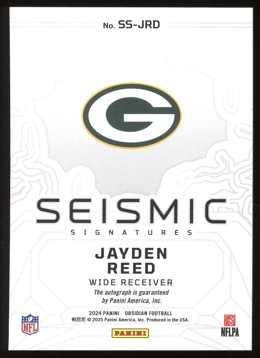 Jayden Reed 2024 Panini Obsidian Seismic Signatures Autograph Card ...