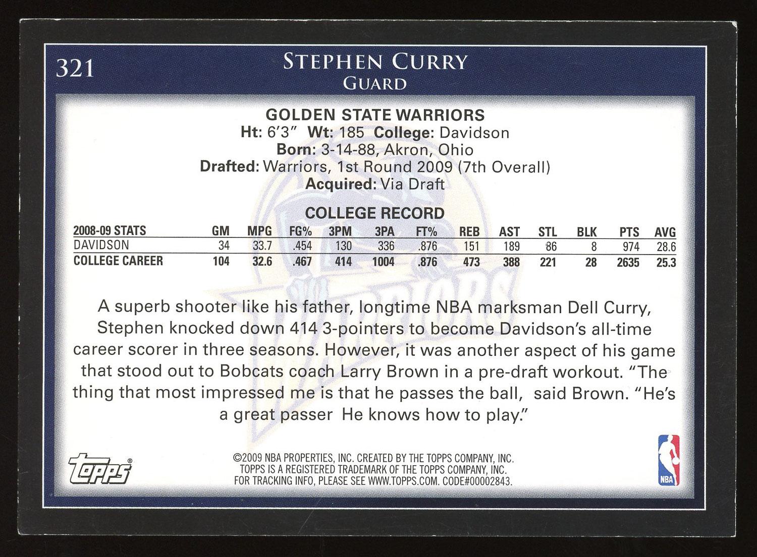 Stephen Curry 2009 Topps Rookie Card #321 SEE DESCRIPTION | Auction of ...
