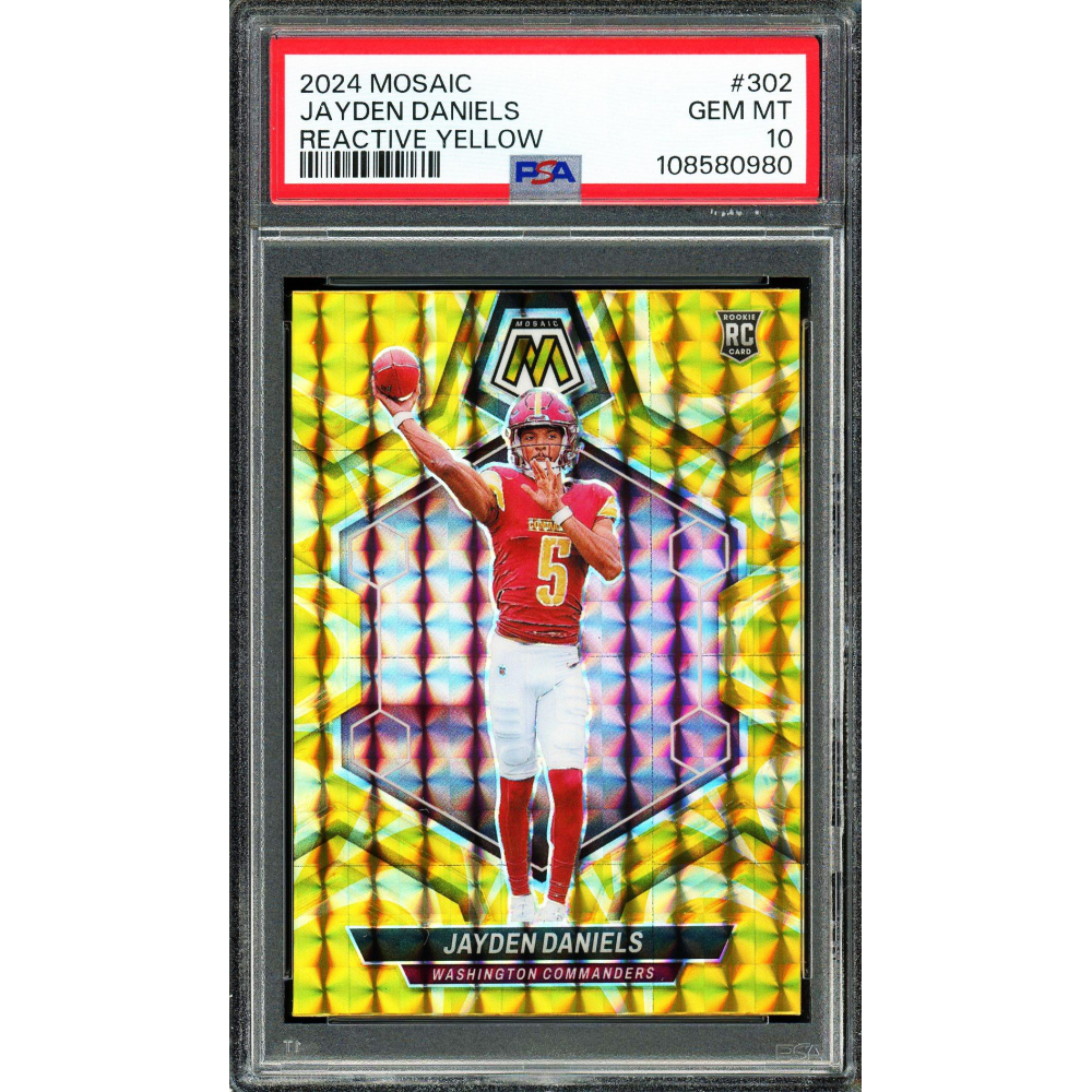 Jayden Daniels 2024 Panini Mosaic Reactive Yellow Rookie Card #302 PSA ...