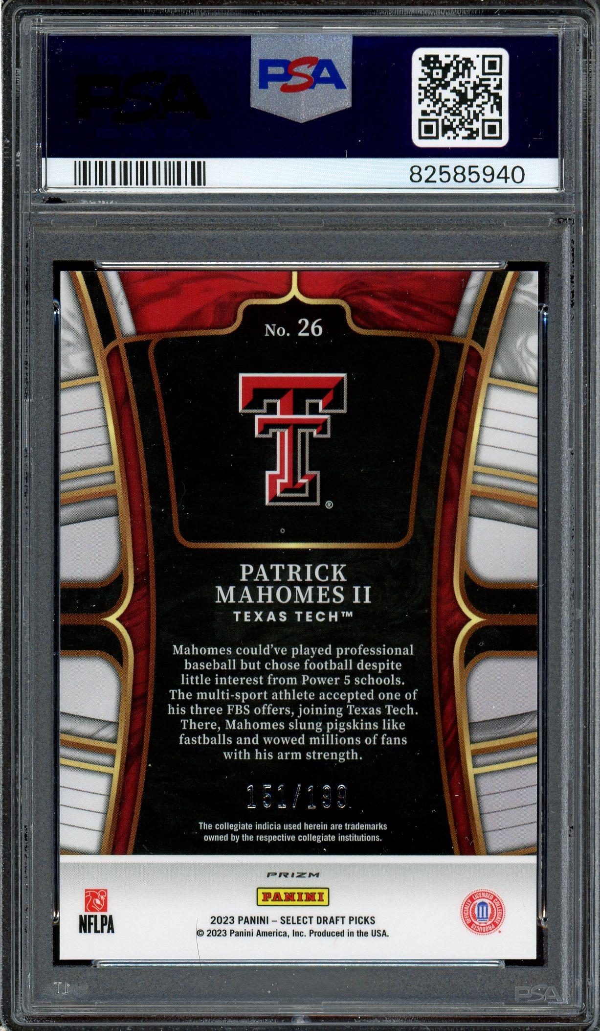 Patrick Mahomes II 2023 Panini Select Draft Picks Tri Color Card 151/ ...