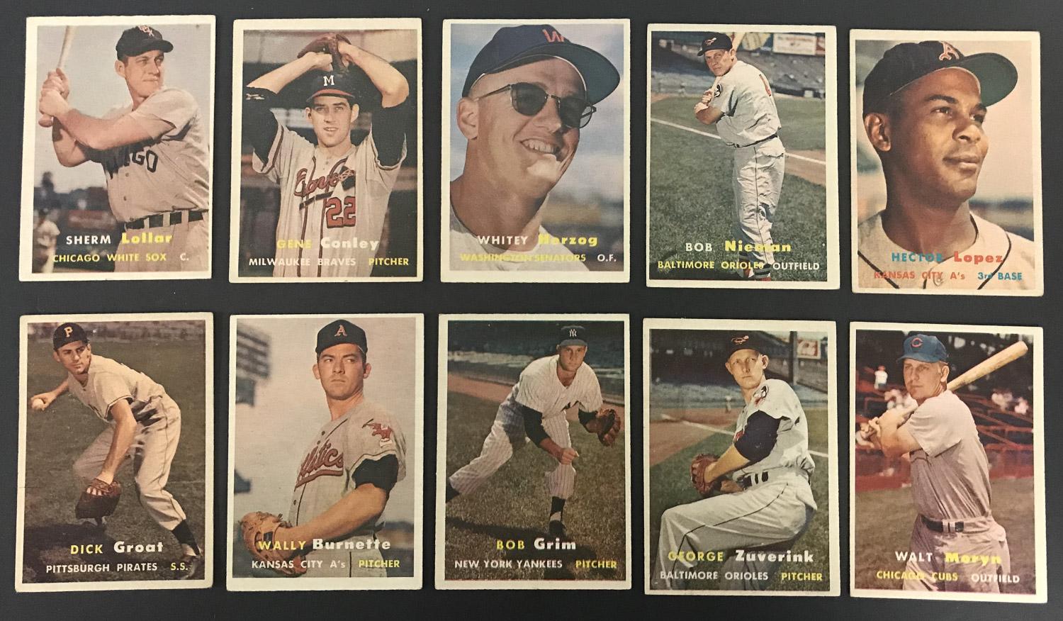 Lot of (10) 1957 Topps Baseball Cards : Inc. Whitey Herzog Rookie ...