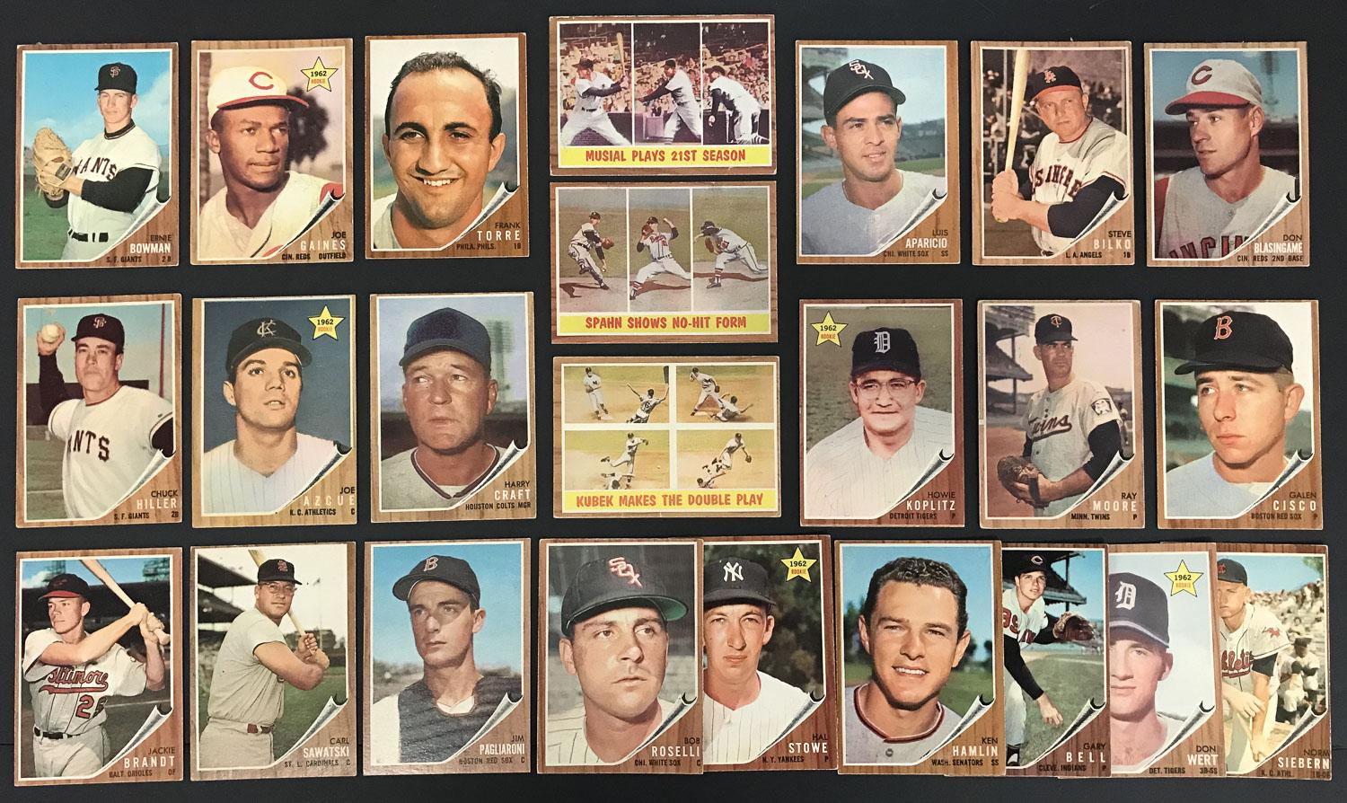 Lot of (24) 1962 Topps Baseball Cards : Inc. Stan Musial Plays 21st ...