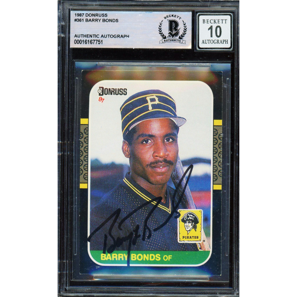 Barry Bonds Signed 1987 Donruss Rookie Card #361 BAS w/10 Auto ...