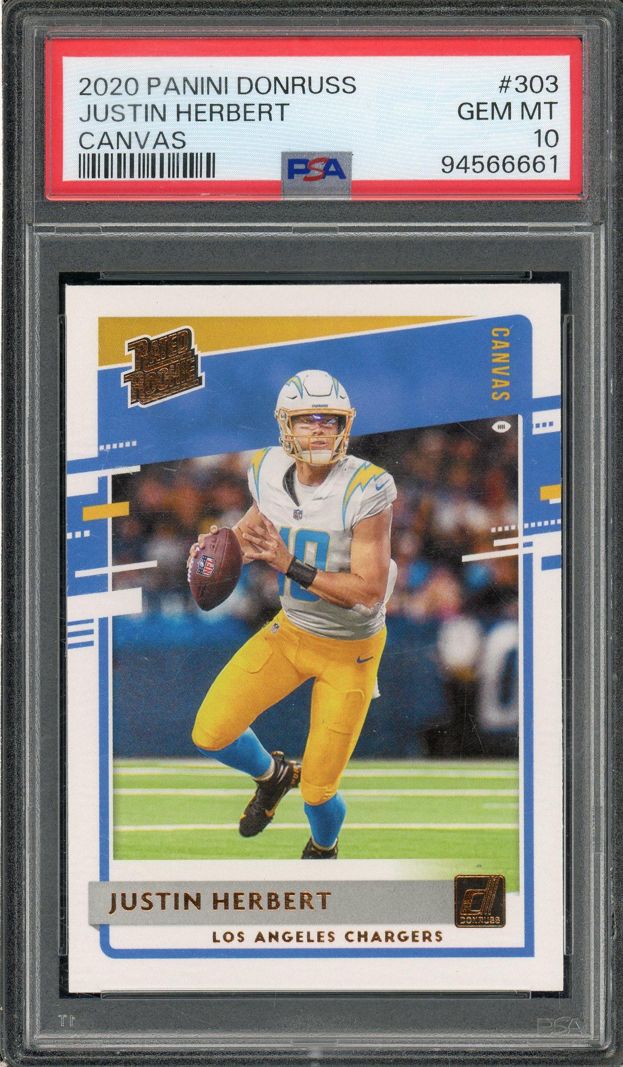 Justin Herbert 2020 Panini Donruss Canvas Rated Rookie Card #303 PSA ...