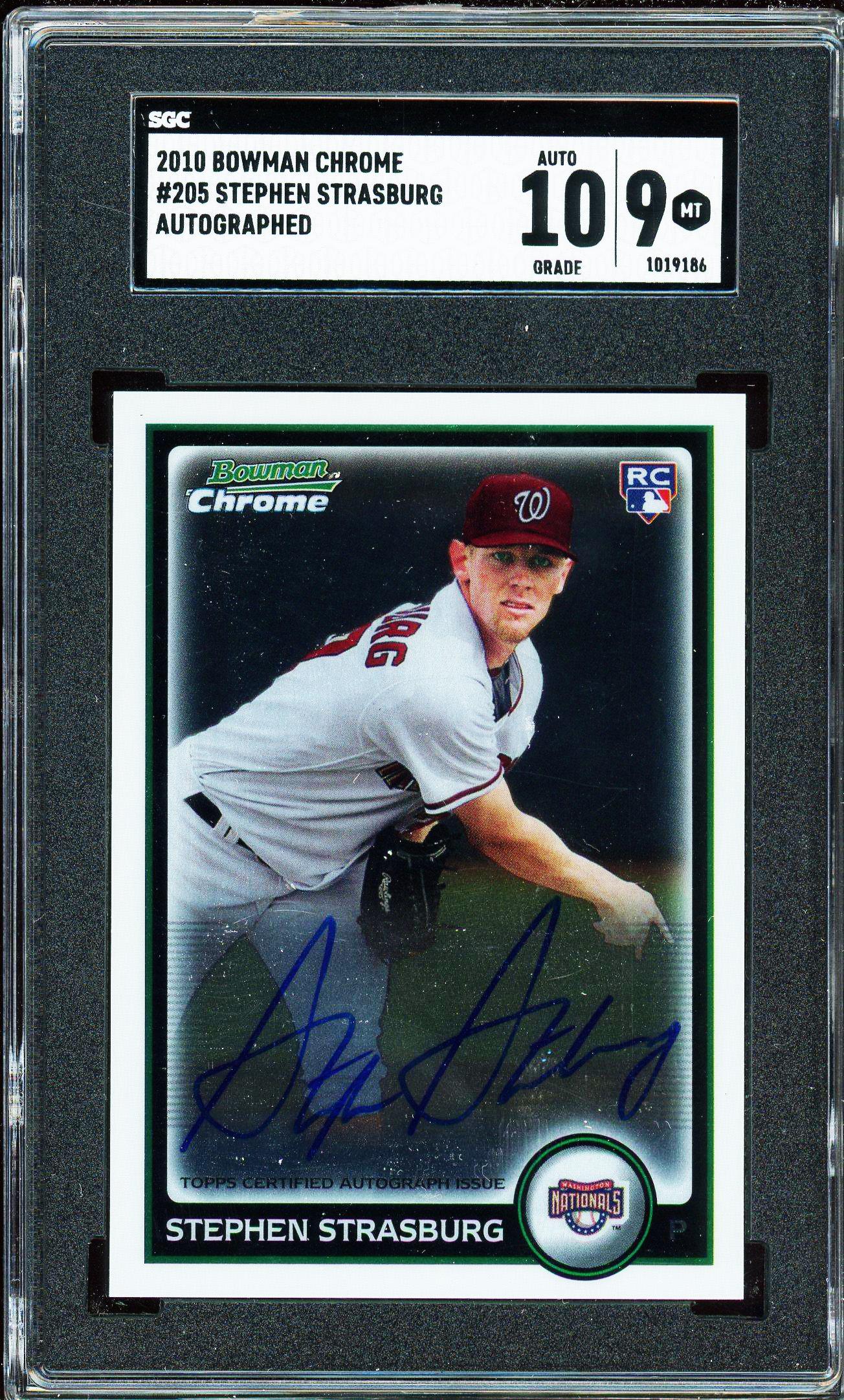Stephen Strasburg 2010 Bowman Chrome Autograph Rookie Card #205 SGC 9 ...