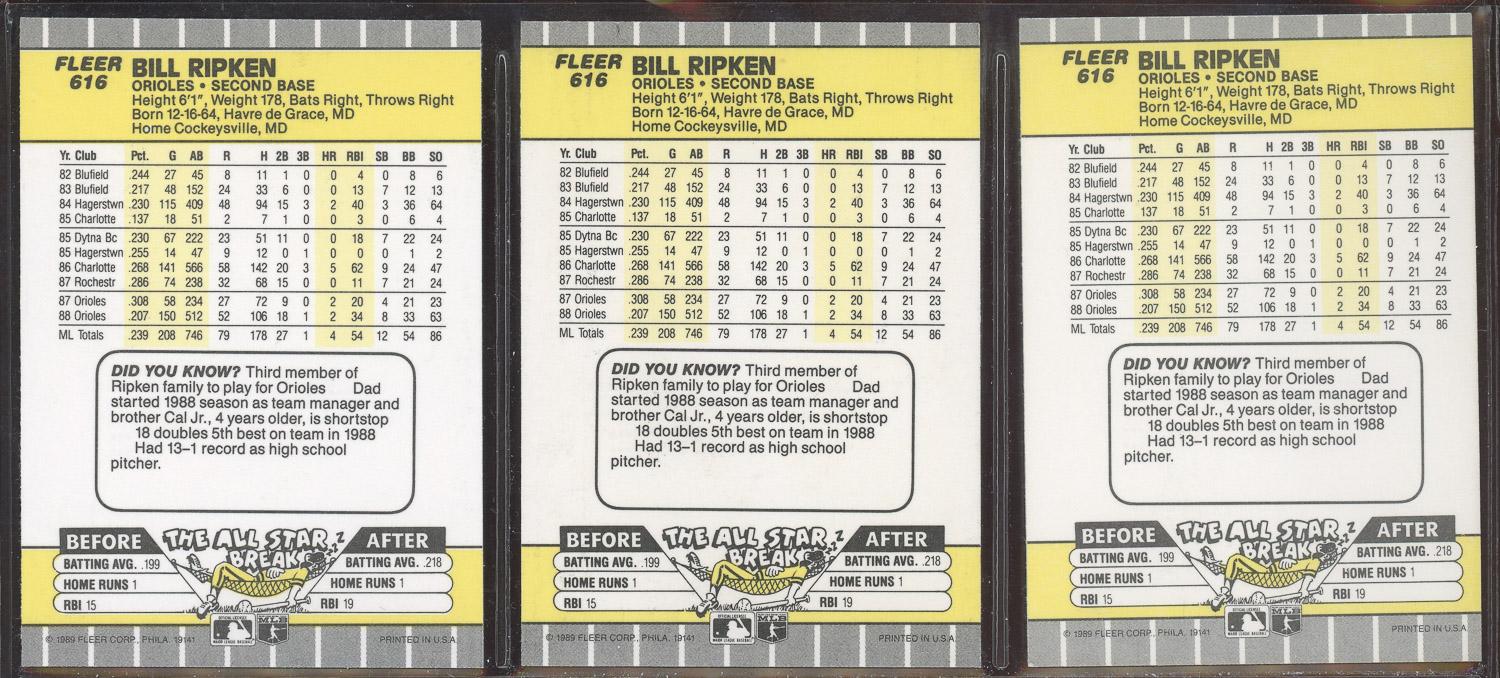 Lot of (3) Bill Ripken 1989 Fleer Black Box Rookie Cards | Auction of ...