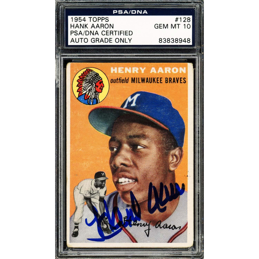 Hank Aaron Signed 1954 Topps Rookie Card #128 PSA w/ 10 Auto! | Auction ...