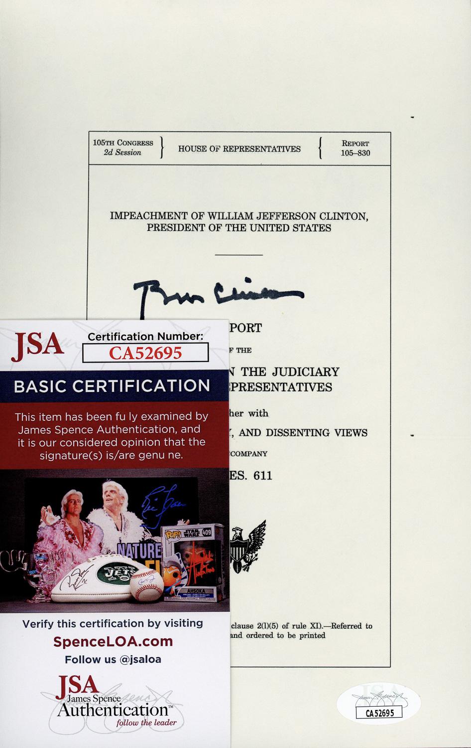 Bill Clinton Signed 5.5x8.5 Report Cover (JSA COA) | Auction of Champions