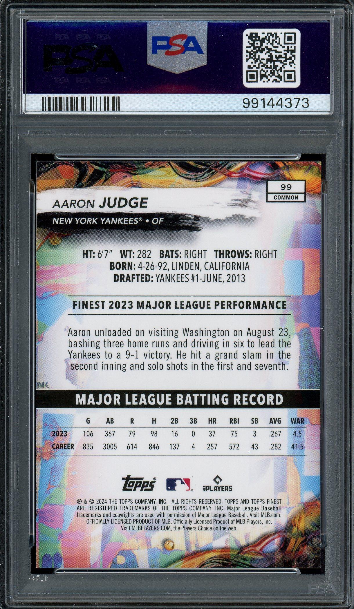 Aaron Judge 2024 Topps Finest Black Refractor Card 4/20! PSA Gem Mint ...