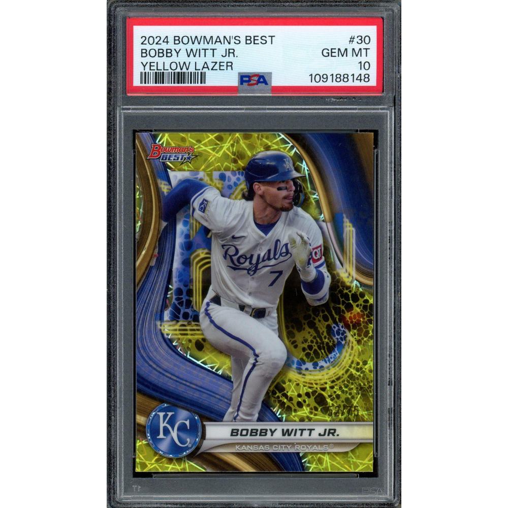 Bobby Witt Jr. 2024 Bowman's Best Yellow Lazer Card 52/75! PSA Gem Mint ...