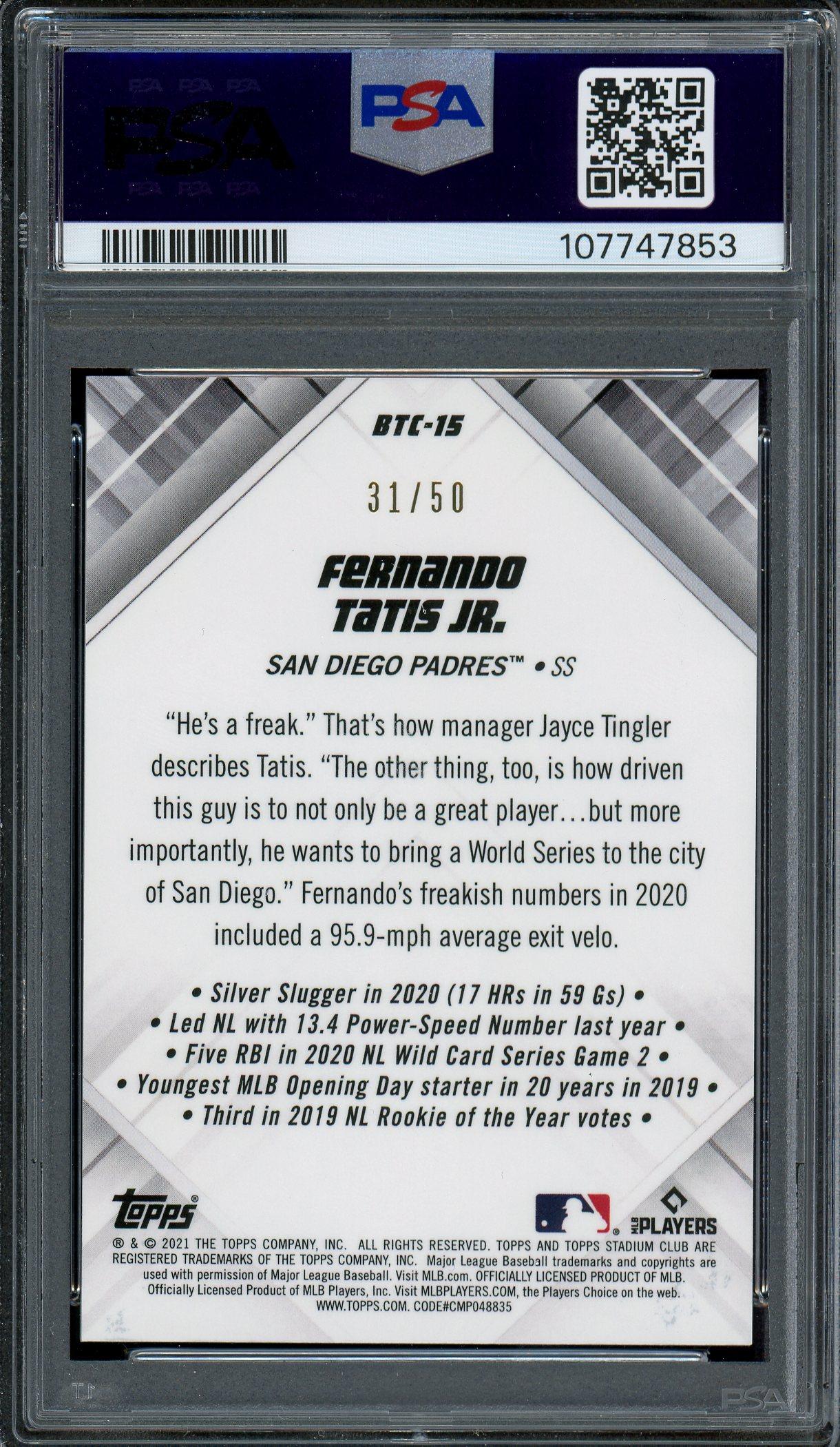 Fernando Tatis Jr. 2021 Topps Stadium Club Chrome Beam Team Gold ...