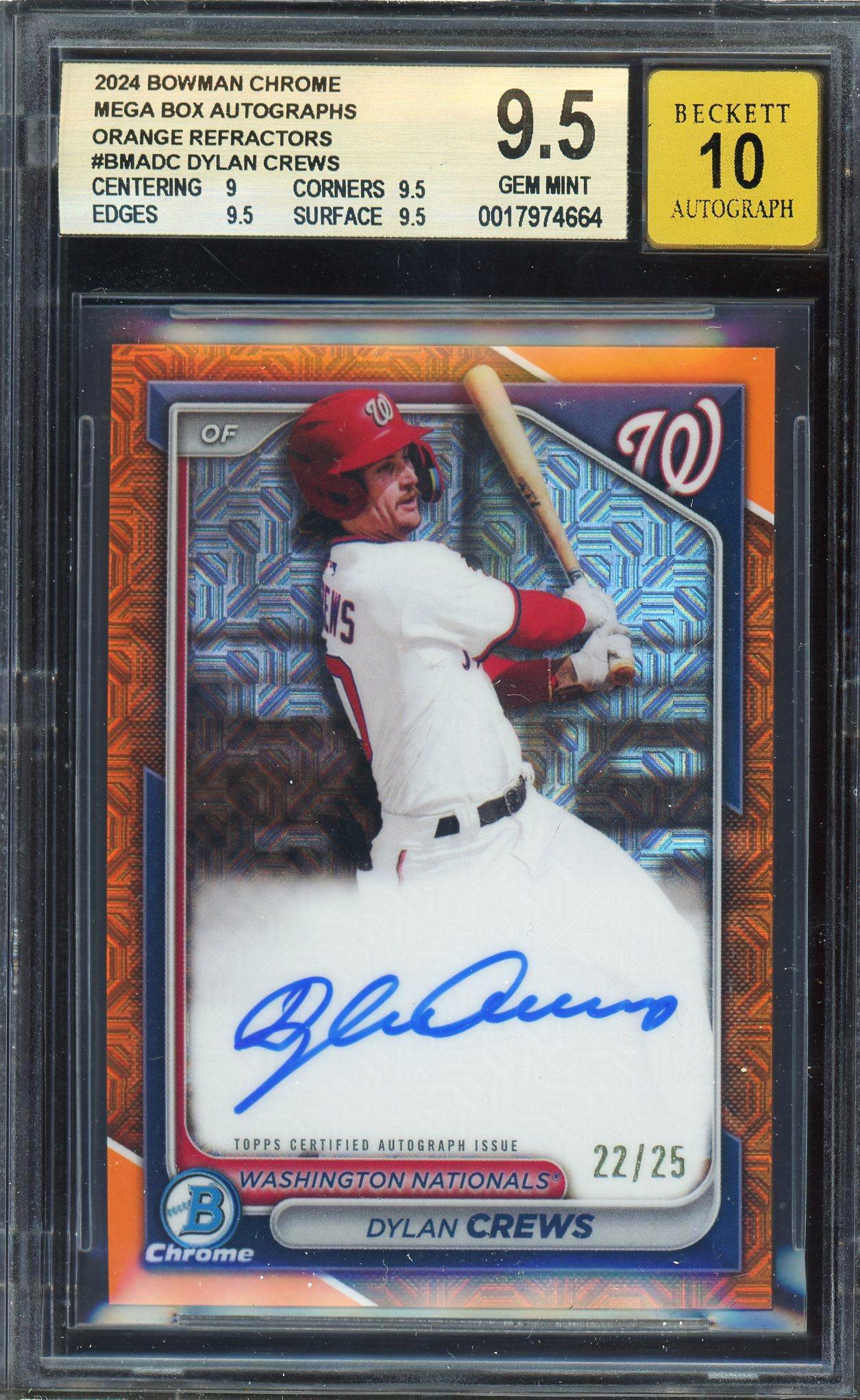 Dylan Crews 2024 Bowman Chrome Orange Refractors Autograph Card 22/25 ...