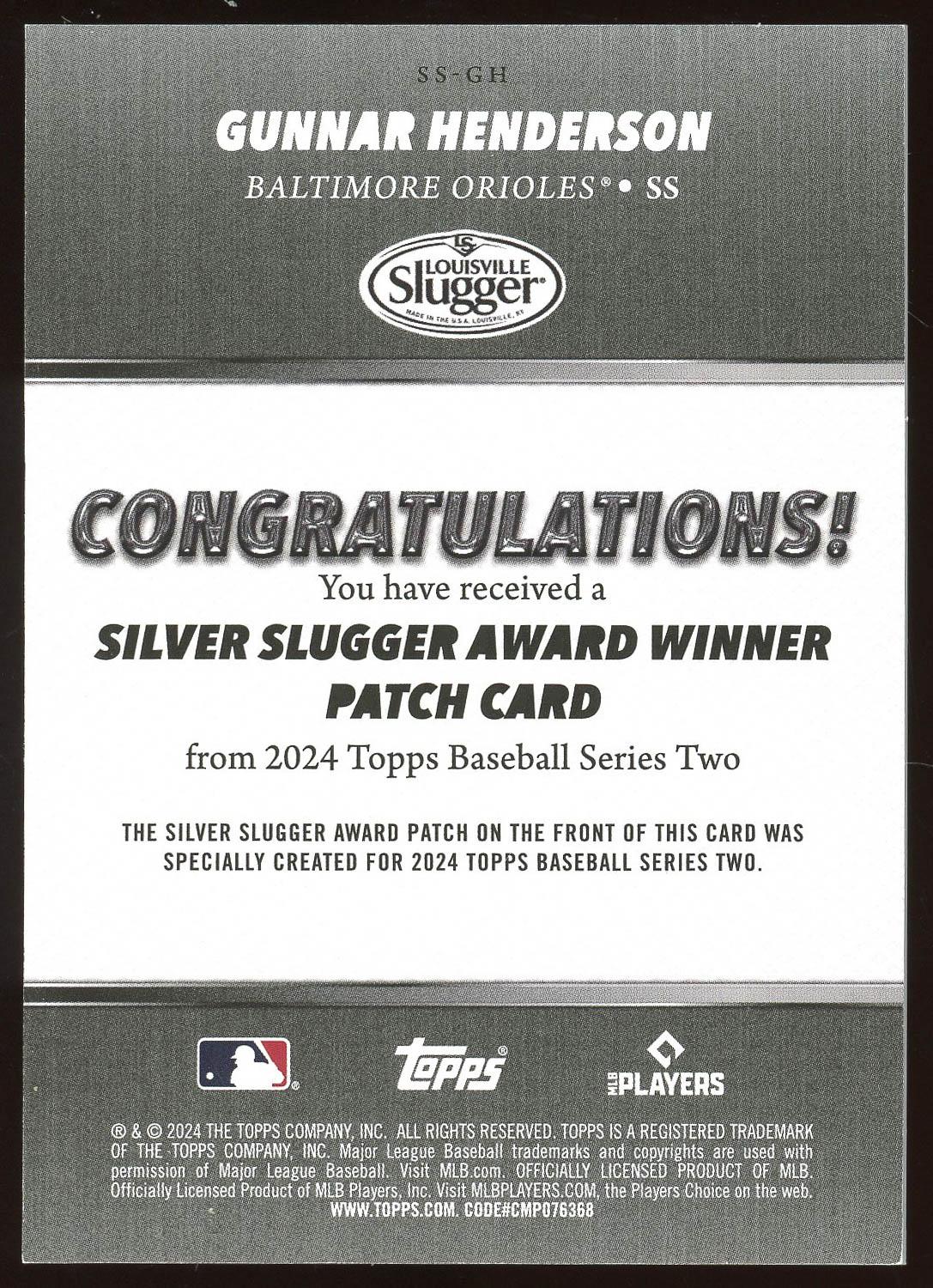 Gunnar Henderson 2024 Topps Commemorative Patch Card | Auction of Champions