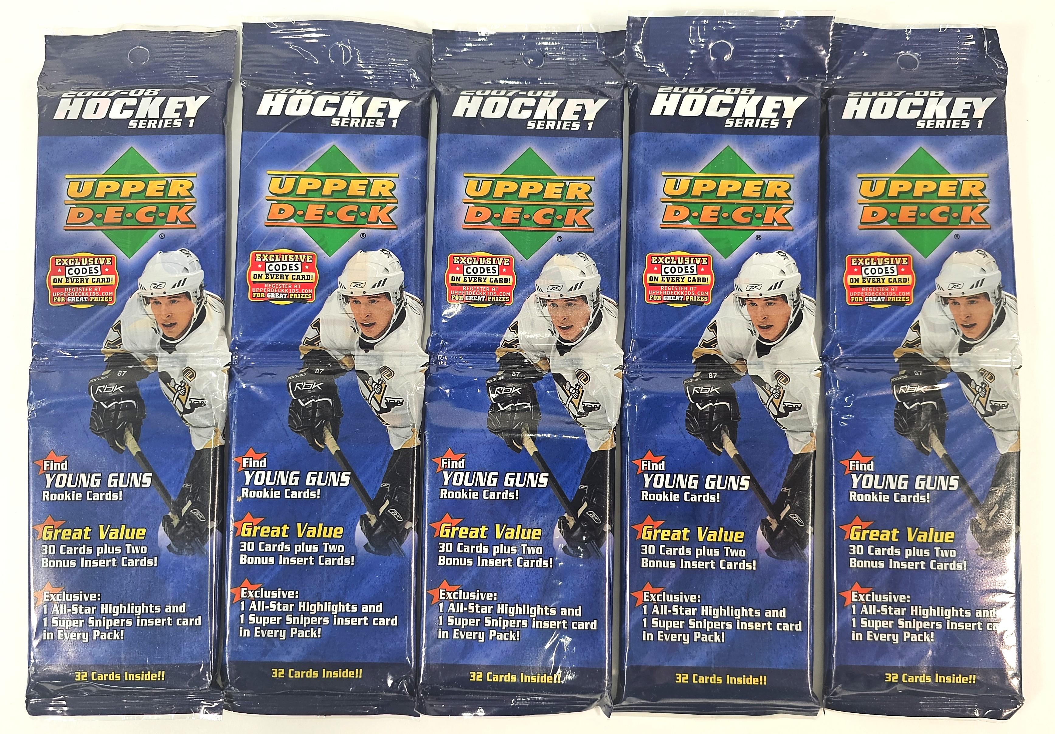 Lot of (5) Sealed 2007/08 Upper Deck Series 1 Hockey Card Value Packs: 32 Cards Per Pack ...