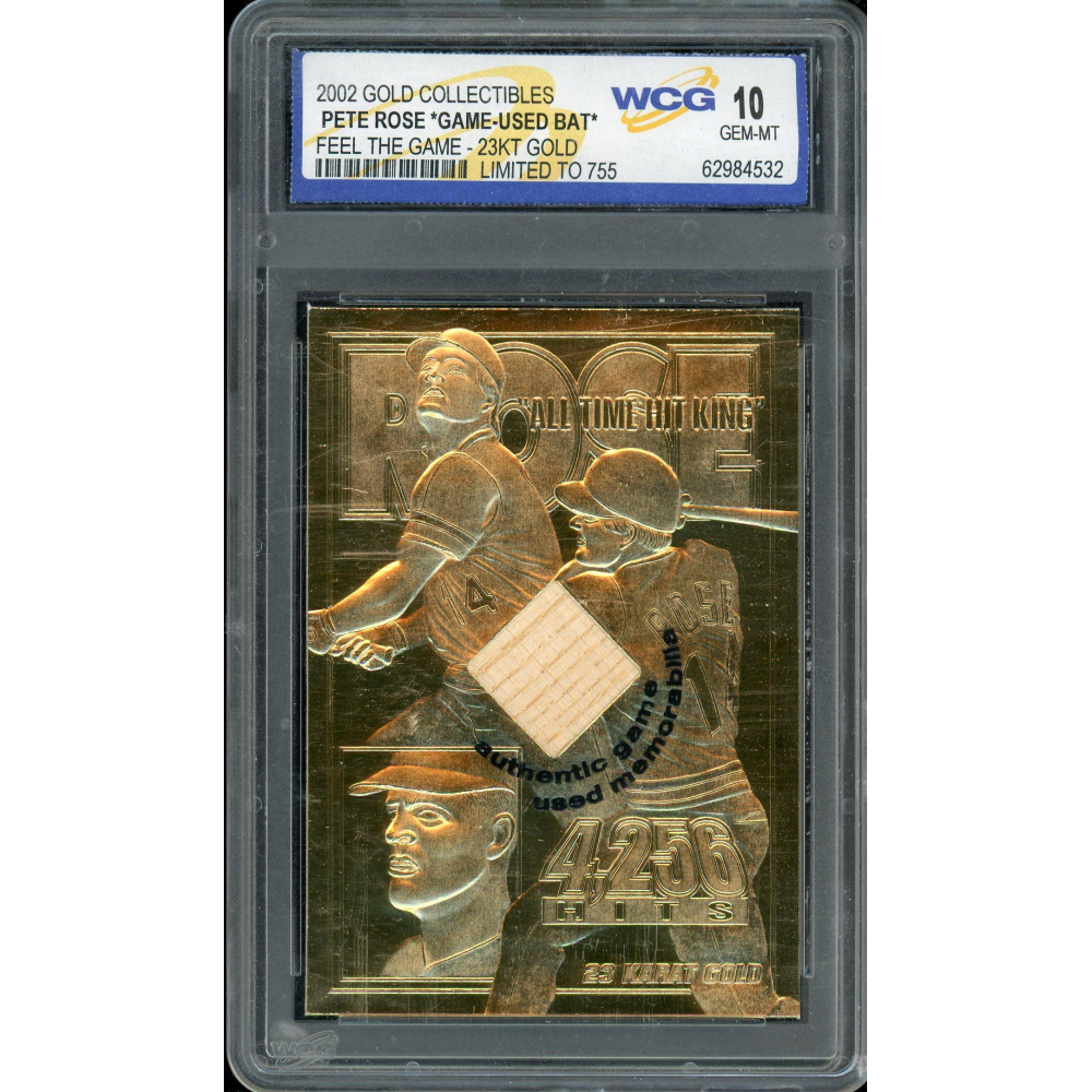 Pete Rose 2002 Gold Collectibles Feel the Game Used Bat 23KT Gold Card WCG Gem Mint 10 ...