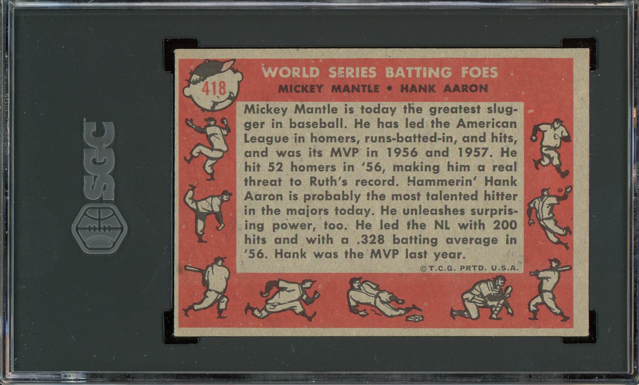 Mickey Mantle & Hank Aaron 1958 Topps World Series Batting Foes Card ...