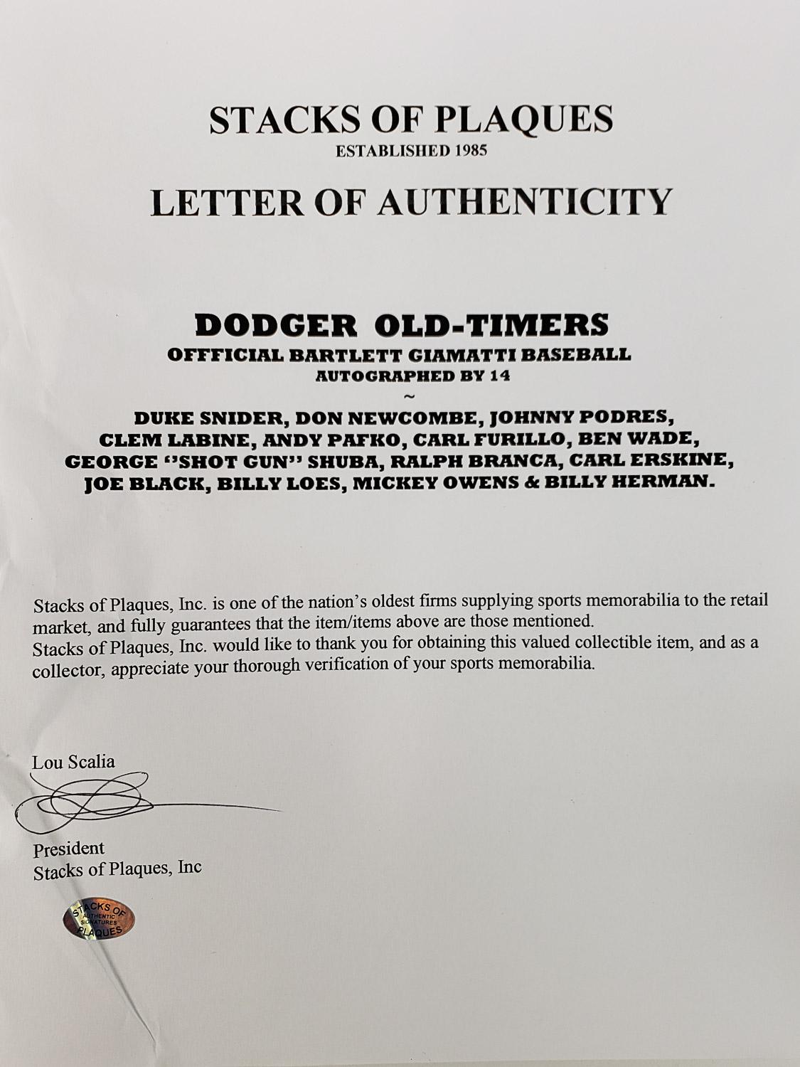 14 Dodgers Old Timers: Duke Snider, Don Newcombe, Johnny Podres, Clem ...