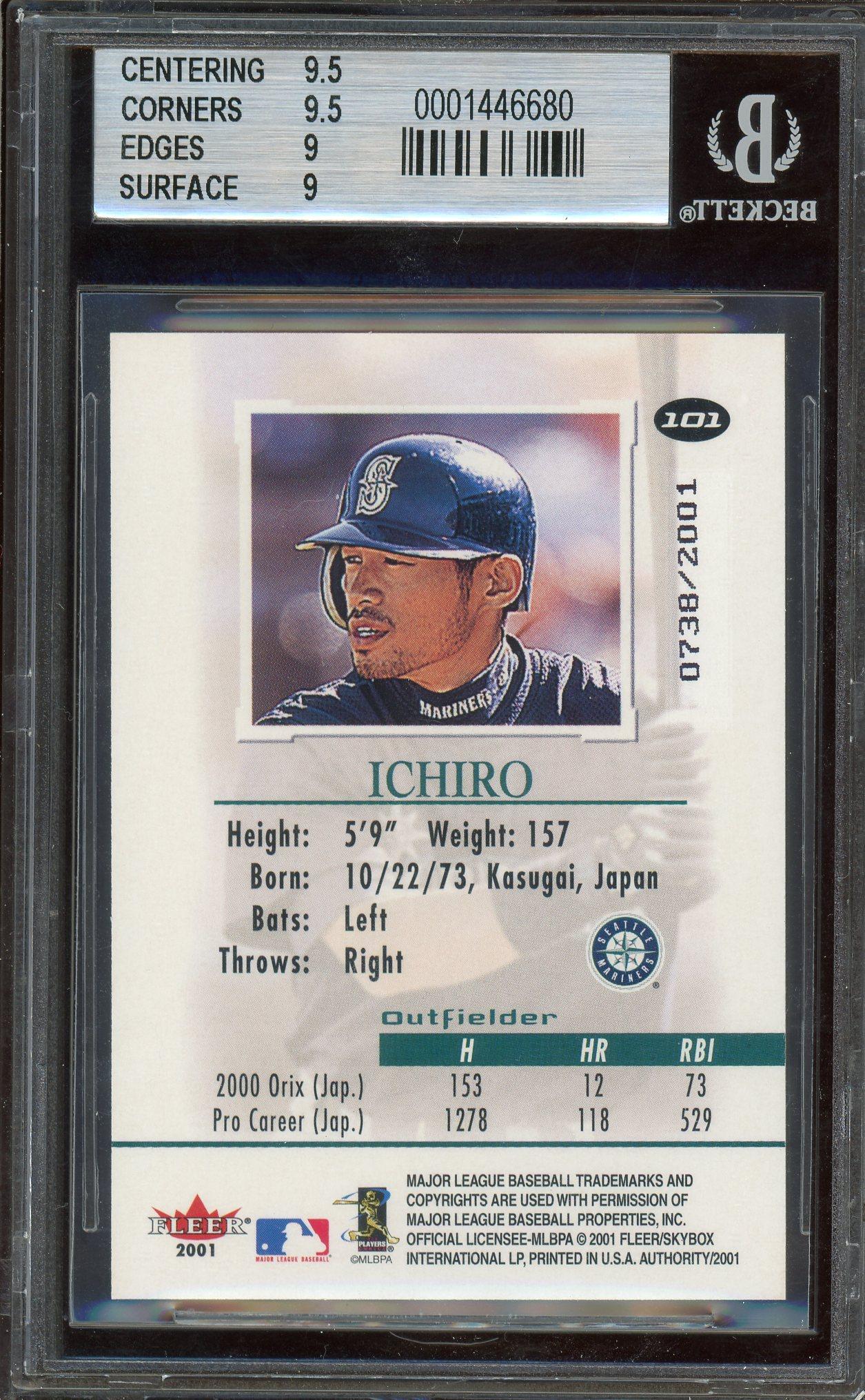 Ichiro Suzuki 2001 Fleer Authority Rookie Card 738/2001! BGS 9 ...