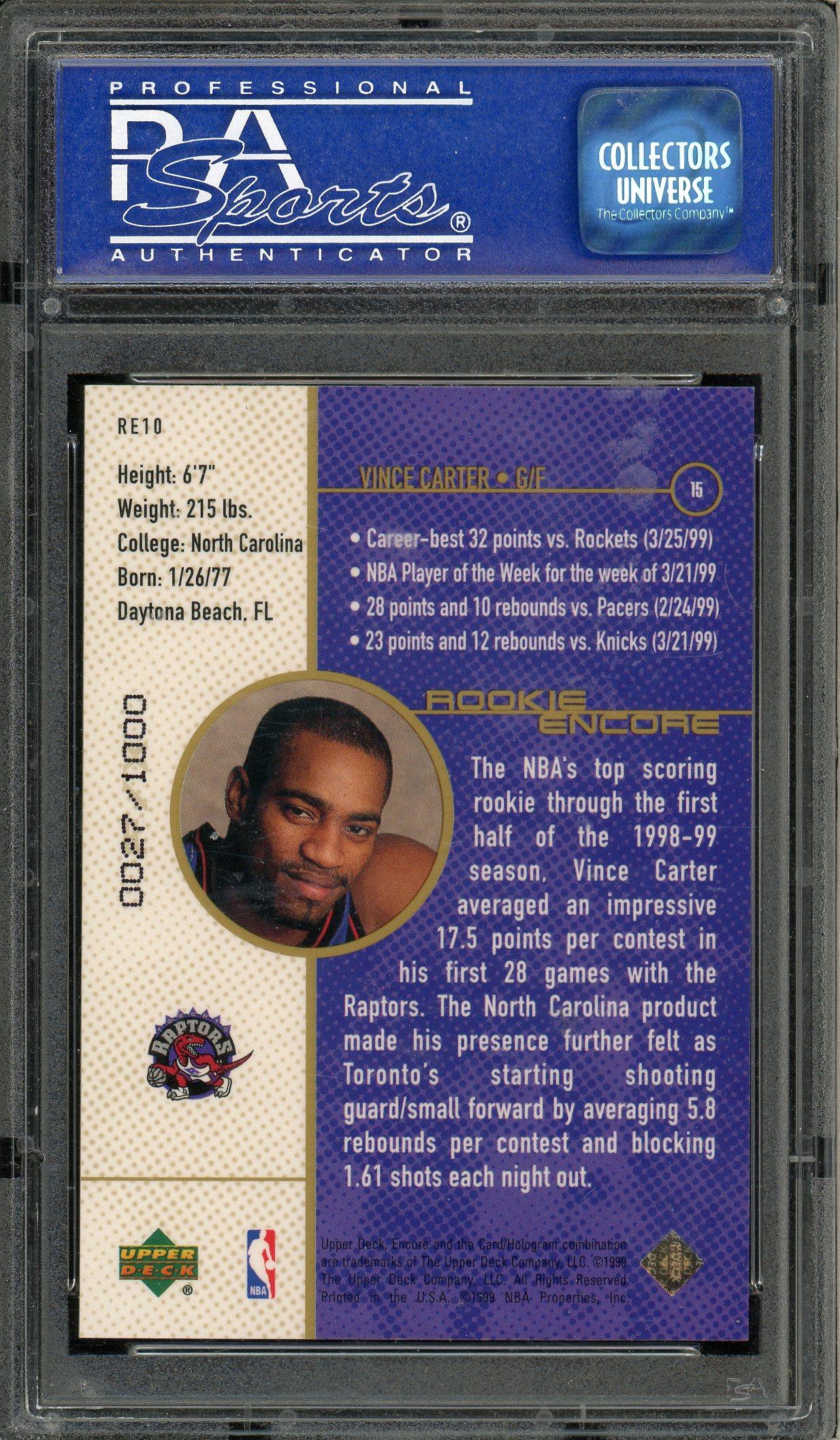 Vince Carter 1998 U.D. Encore Gold F/X Rookie Card PSA 9 | Auction of Champions