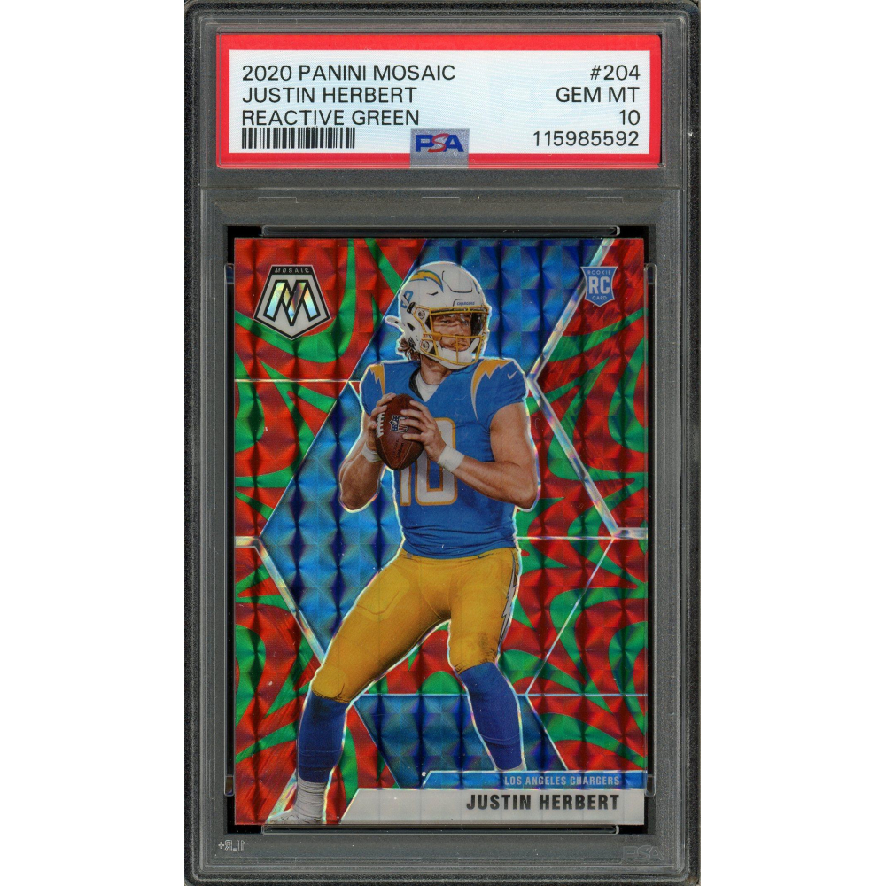 Justin Herbert 2020 Panini Mosaic Reactive Green Rookie Card #204 PSA ...