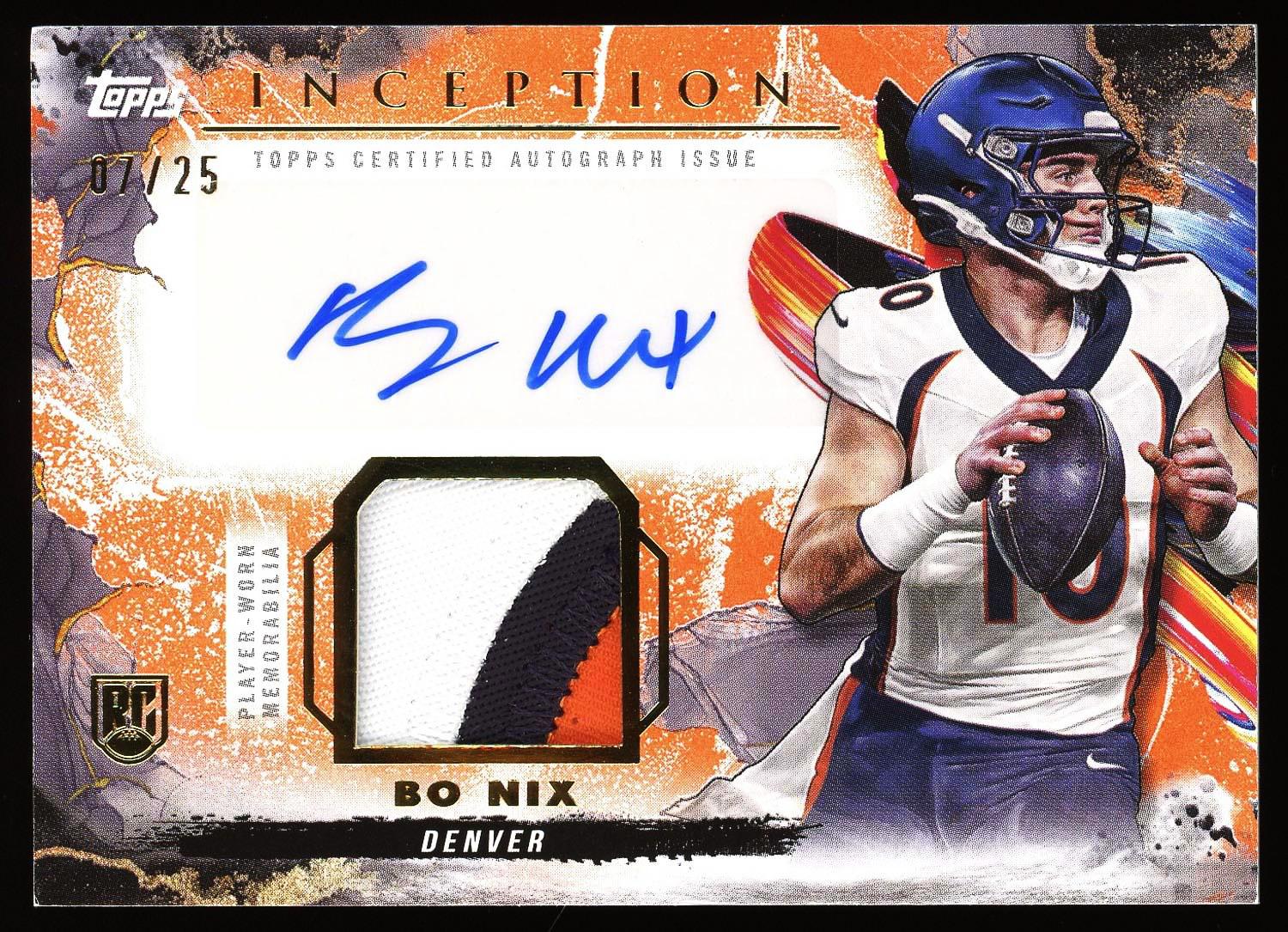 Bo Nix 2024 Topps Inception Orange 3 Color Jersey Patch Autograph ...