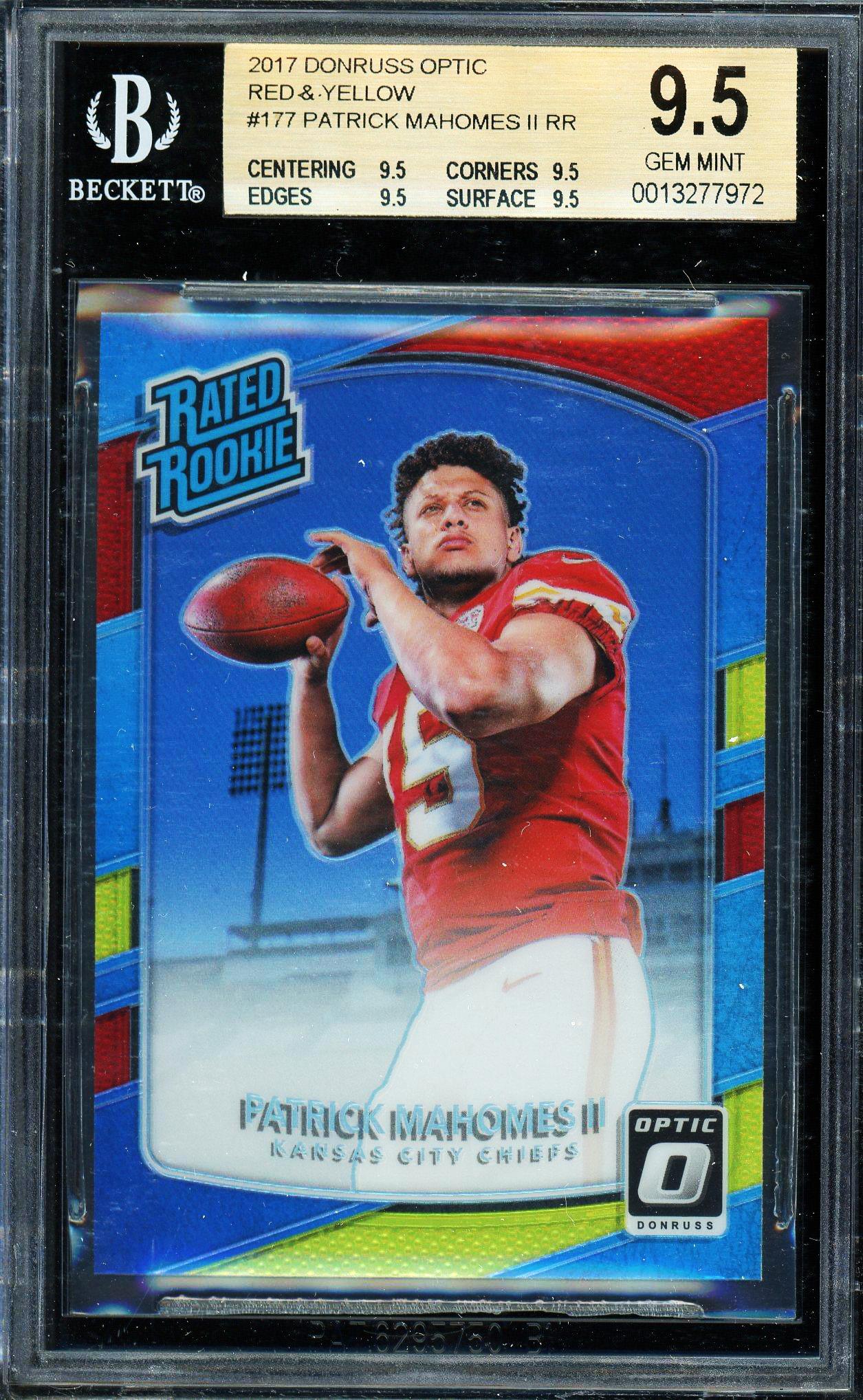 Patrick Mahomes 2017 Donruss Optic Red & Yellow Rated Rookie Card #177 ...