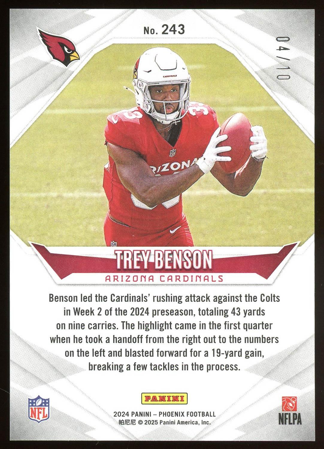 Trey Benson 2024 Panini Phoenix Gold Shimmer Rookie Card 4/10 ...