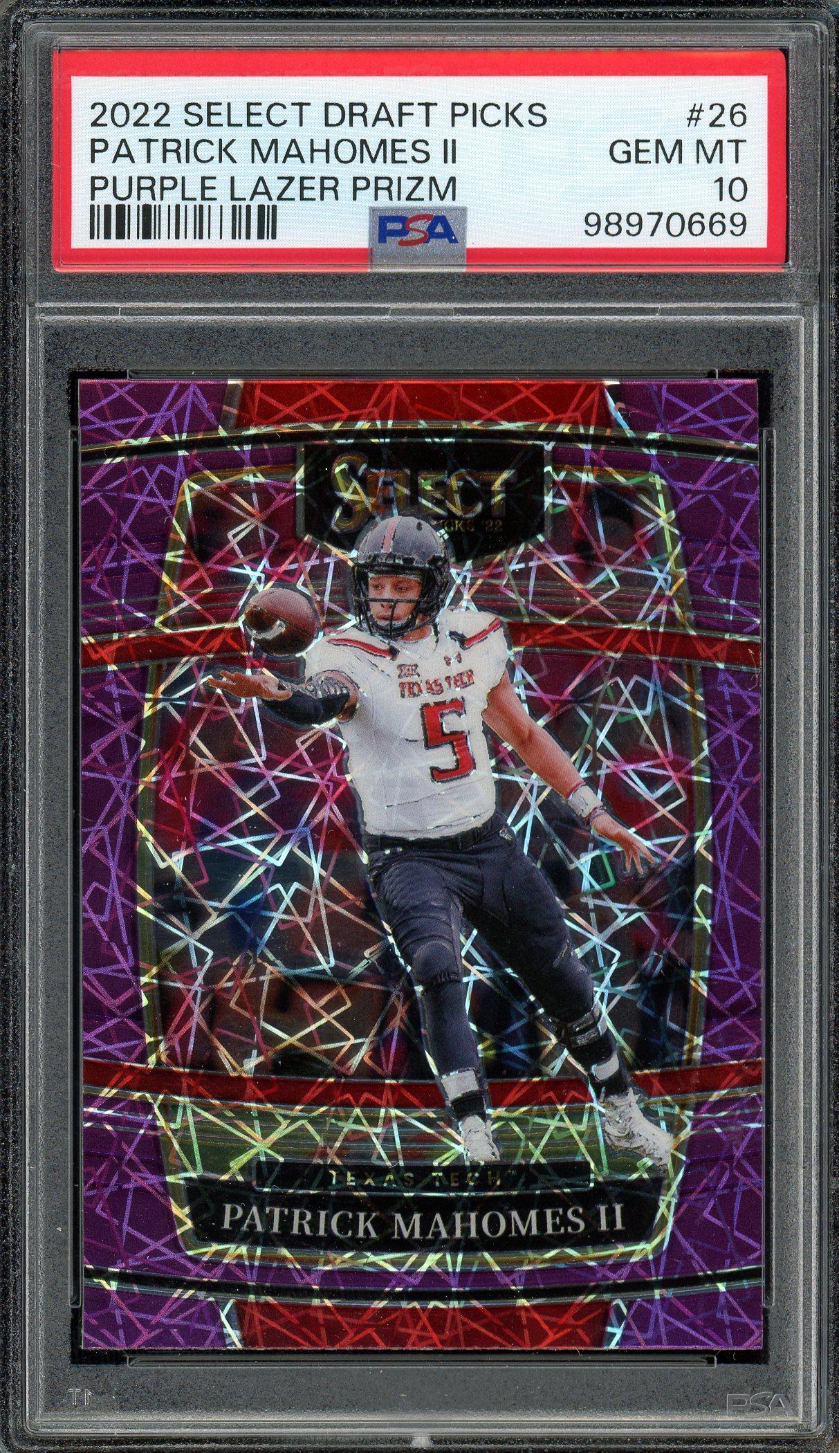 Patrick Mahomes 2022 Panini Select Draft Picks Purple Lazer Prizm Card ...