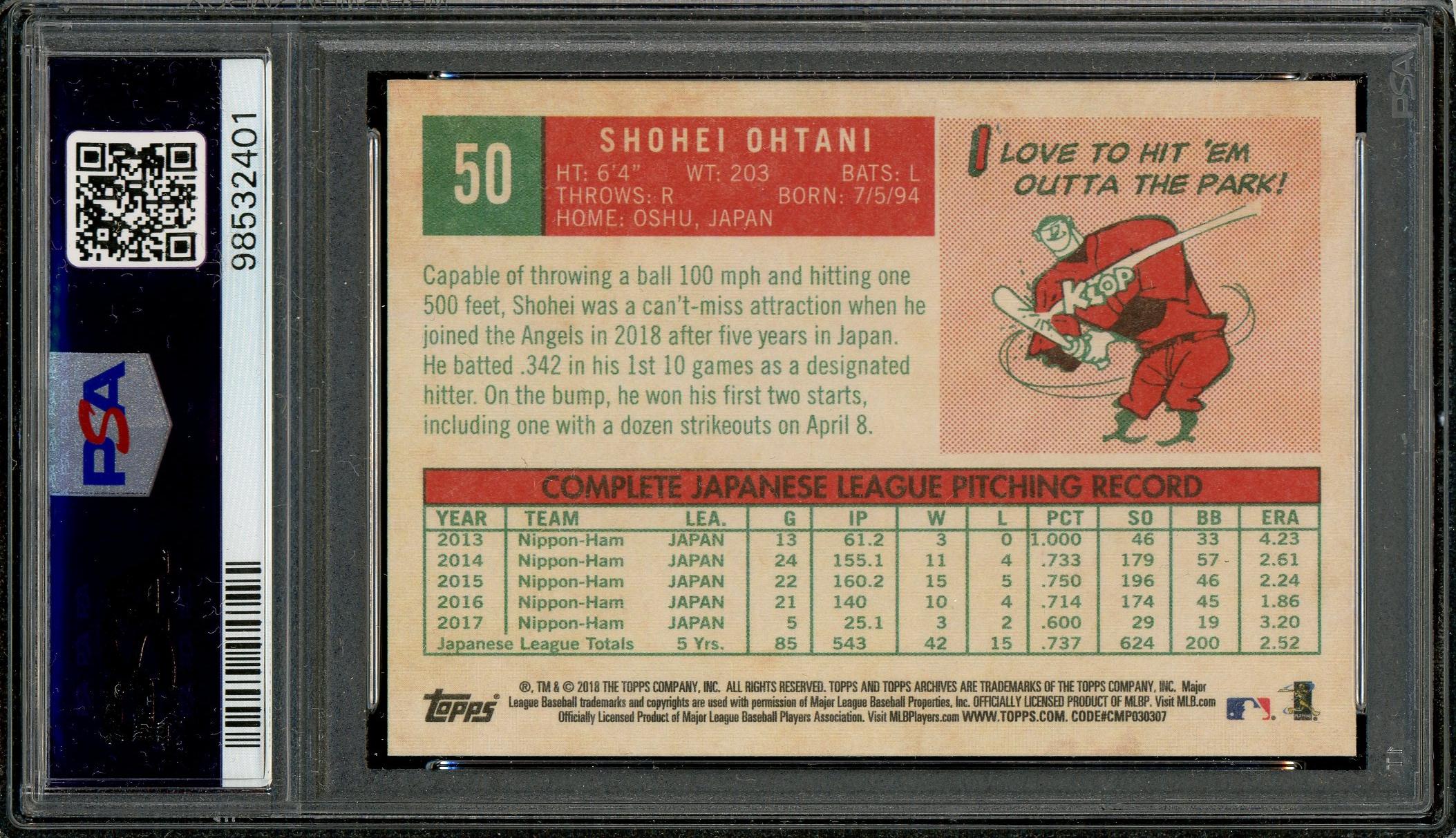 Shohei Ohtani 2018 Topps Archives Pitching Stance Rookie Card #50 PSA ...
