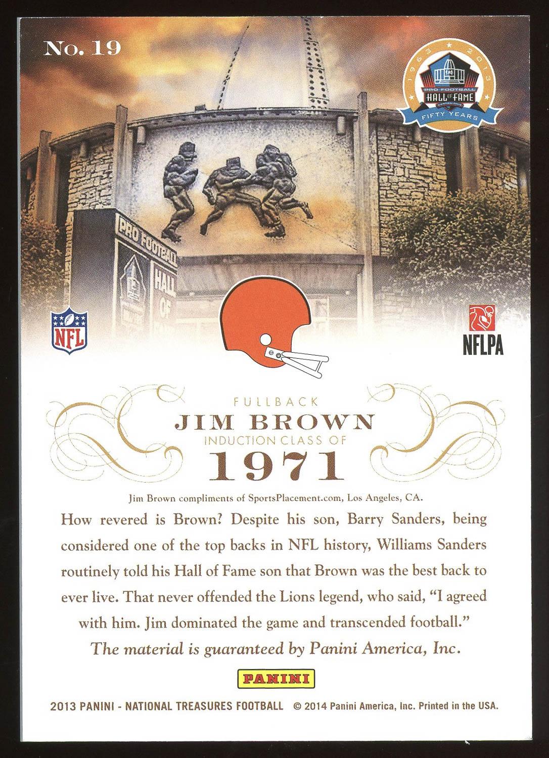 Jim Brown 2013 Panini National Treasures Game Used Patch Card 4/50 ...