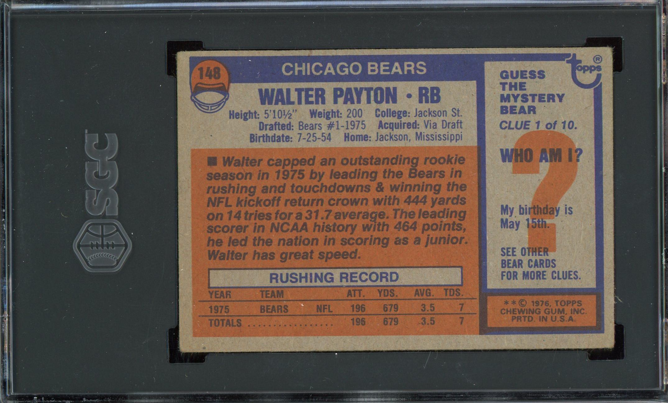 Walter Payton 1976 Topps Rookie Card #148 SGC 3 | Auction of Champions