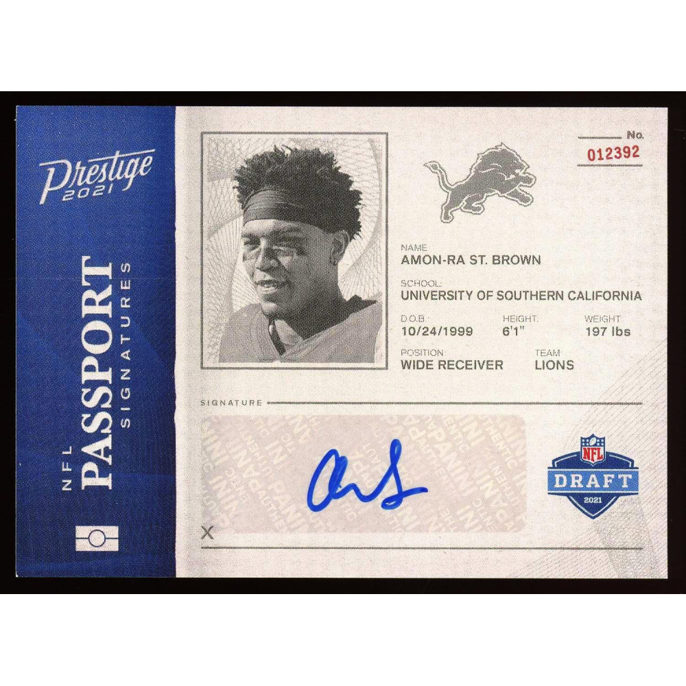 Amon Ra St. Brown 2021 Panini Prestige Passport Autograph Rookie Card ...