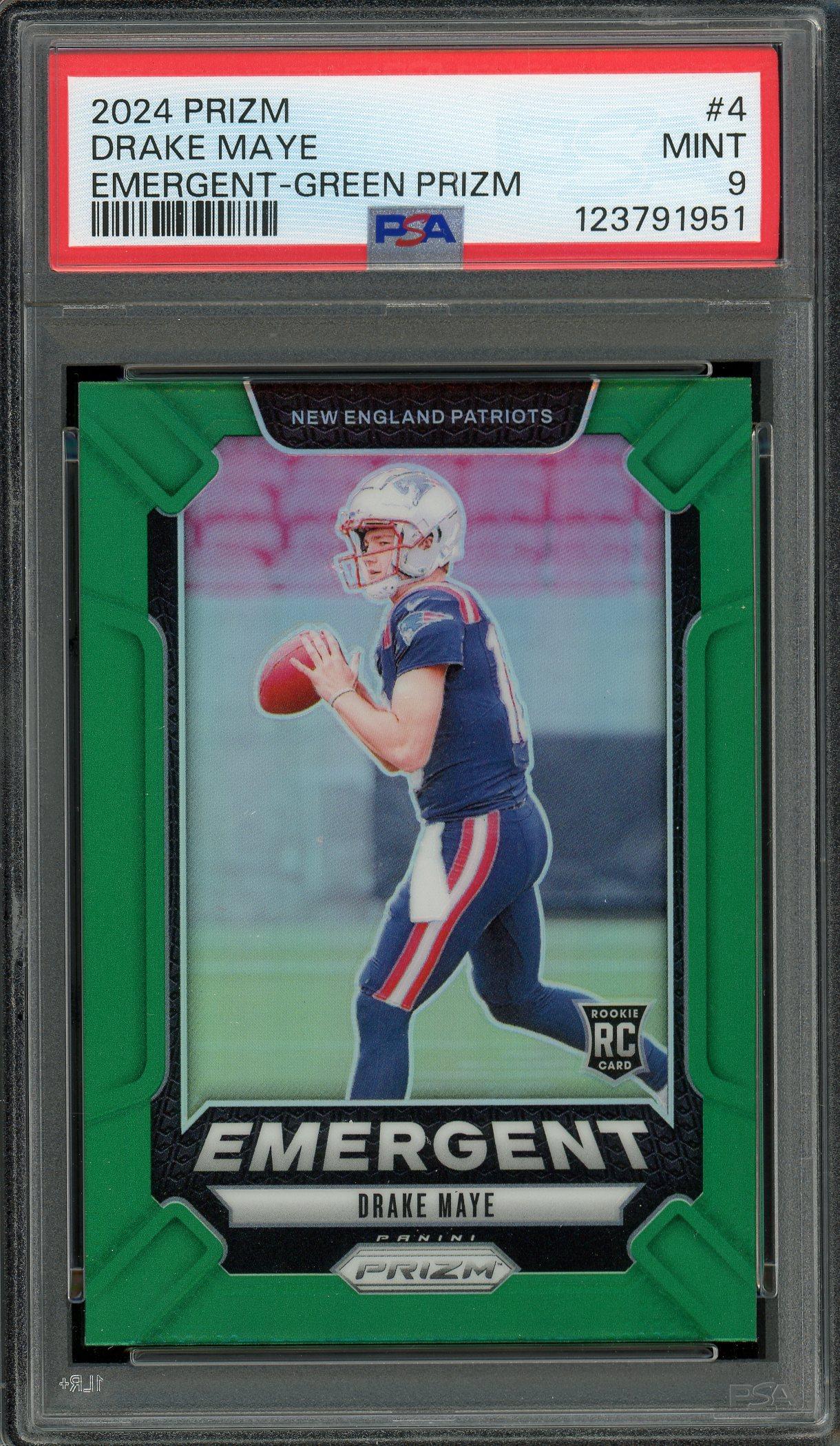 Drake Maye 2024 Panini Prizm Green Prizm Emergent Rookie Card #4 PSA 9 ...