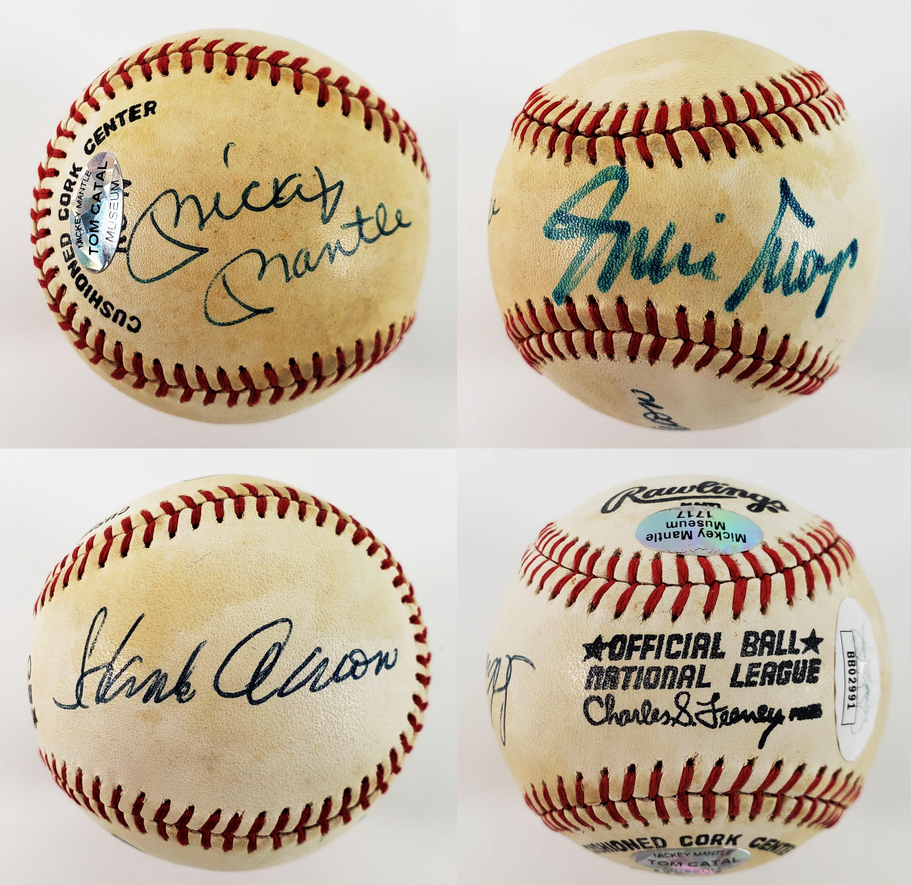 Mickey Mantle, Willie Mays & Hank Aaron Signed ONL Feeney Baseball (JSA ...
