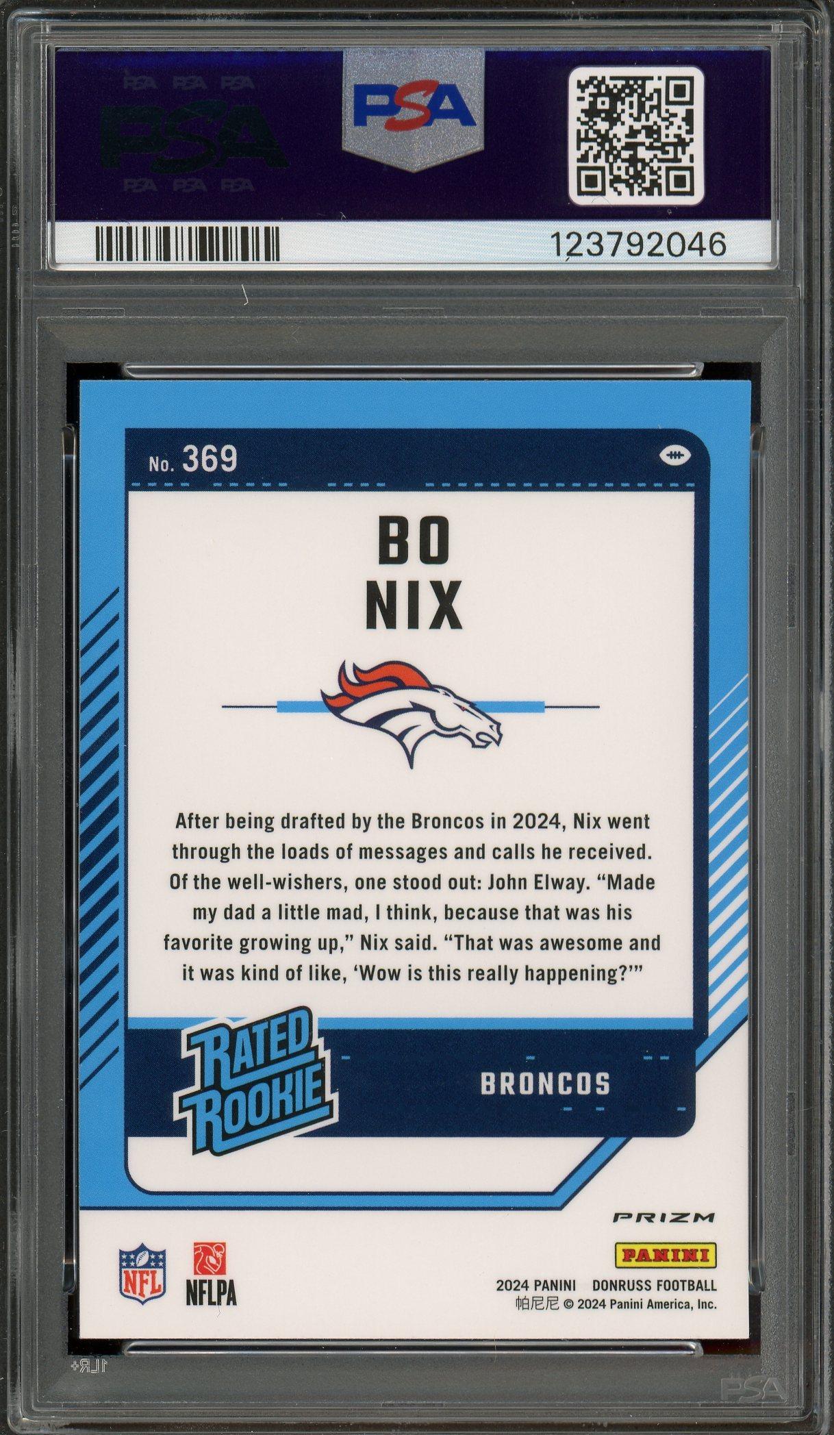 Bo Nix 2024 Donruss Optic Preview Pink Rated Rookie Card #369 PSA Gem ...