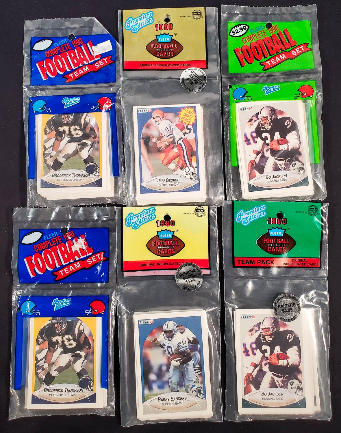 Lot of (6) 1990 Fleer Football Card Team Sets w/ (2) Bo Jackson's & (1 ...