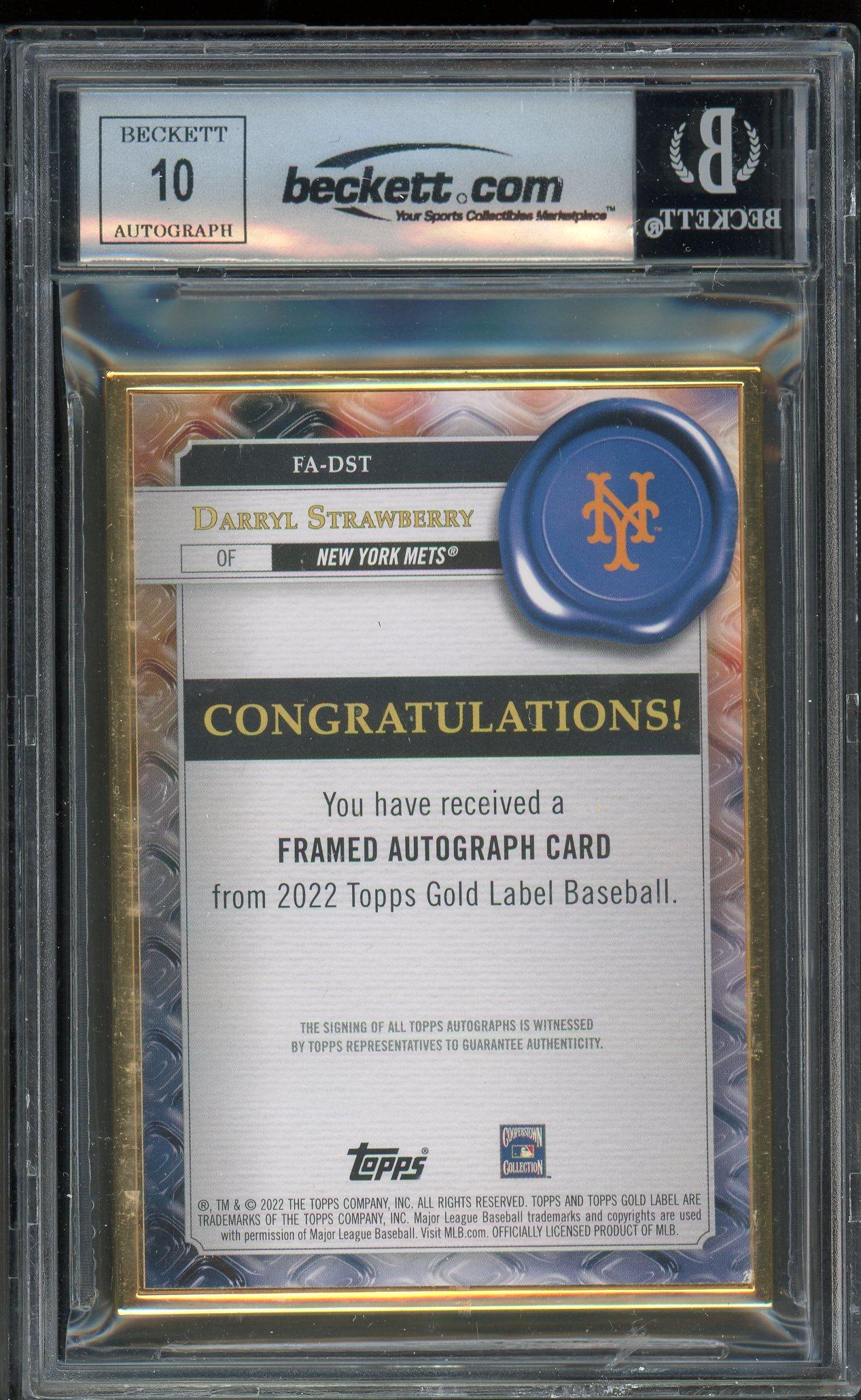 Darryl Strawberry 2022 Topps Gold Label Framed Autograph Card BAS w/10 ...
