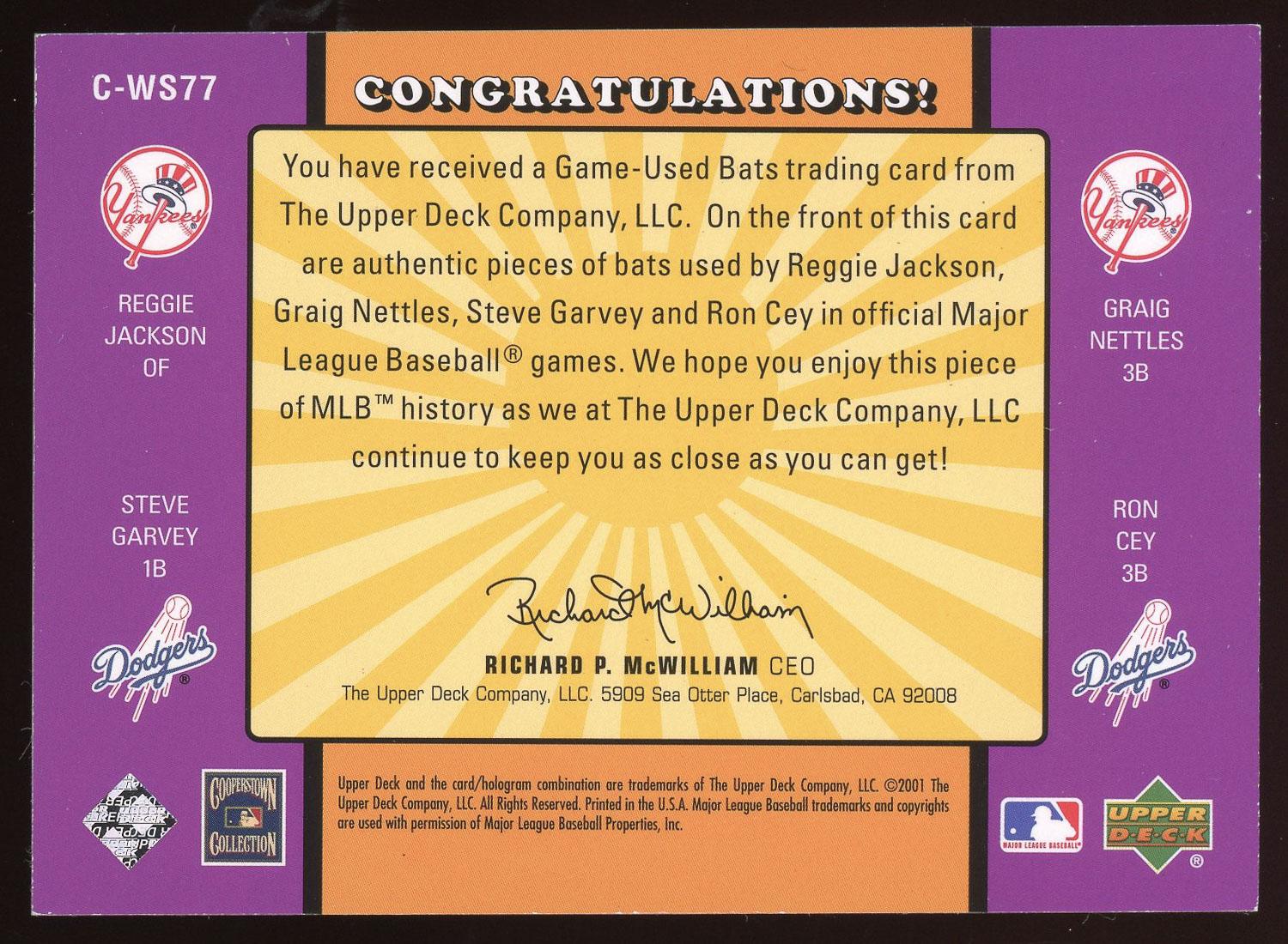 Reggie Jackson, Graig Nettles, Steve Garvey & Ron Cey 2001 Upper Deck ...