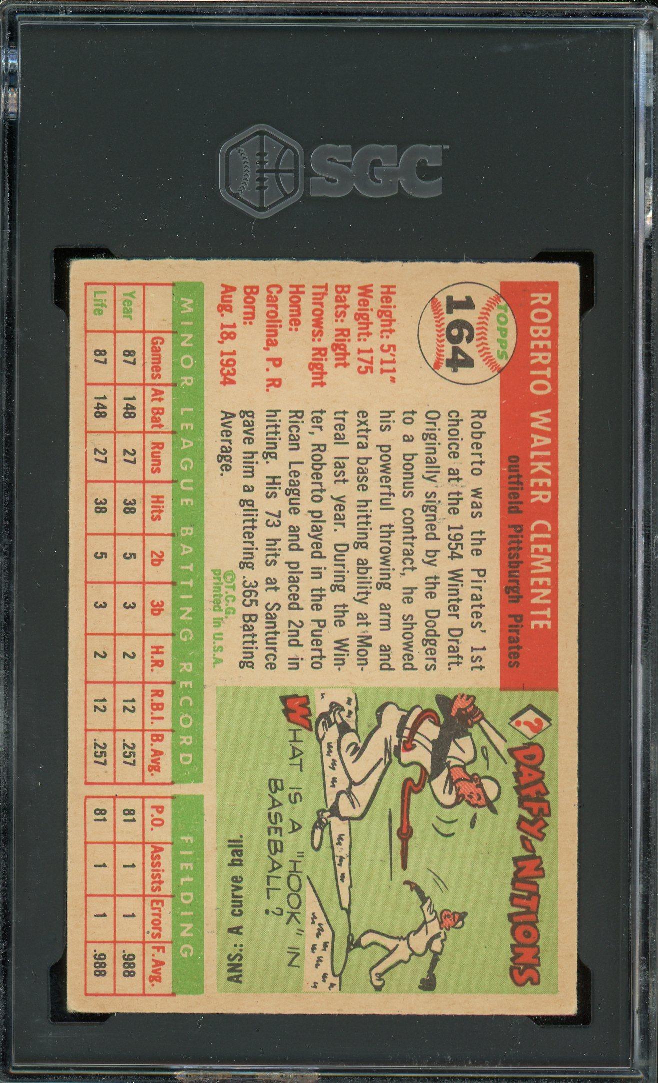 Roberto Clemente 1955 Topps Rookie Card #164 SGC 4 | Auction of Champions