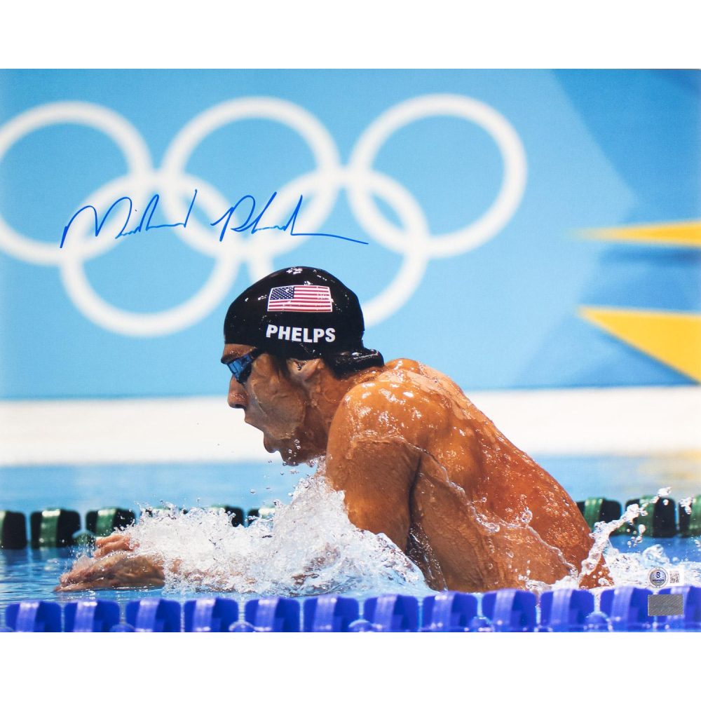Michael Phelps Signed Olympics Swimming 16x20 Photo (Beckett Certified ...