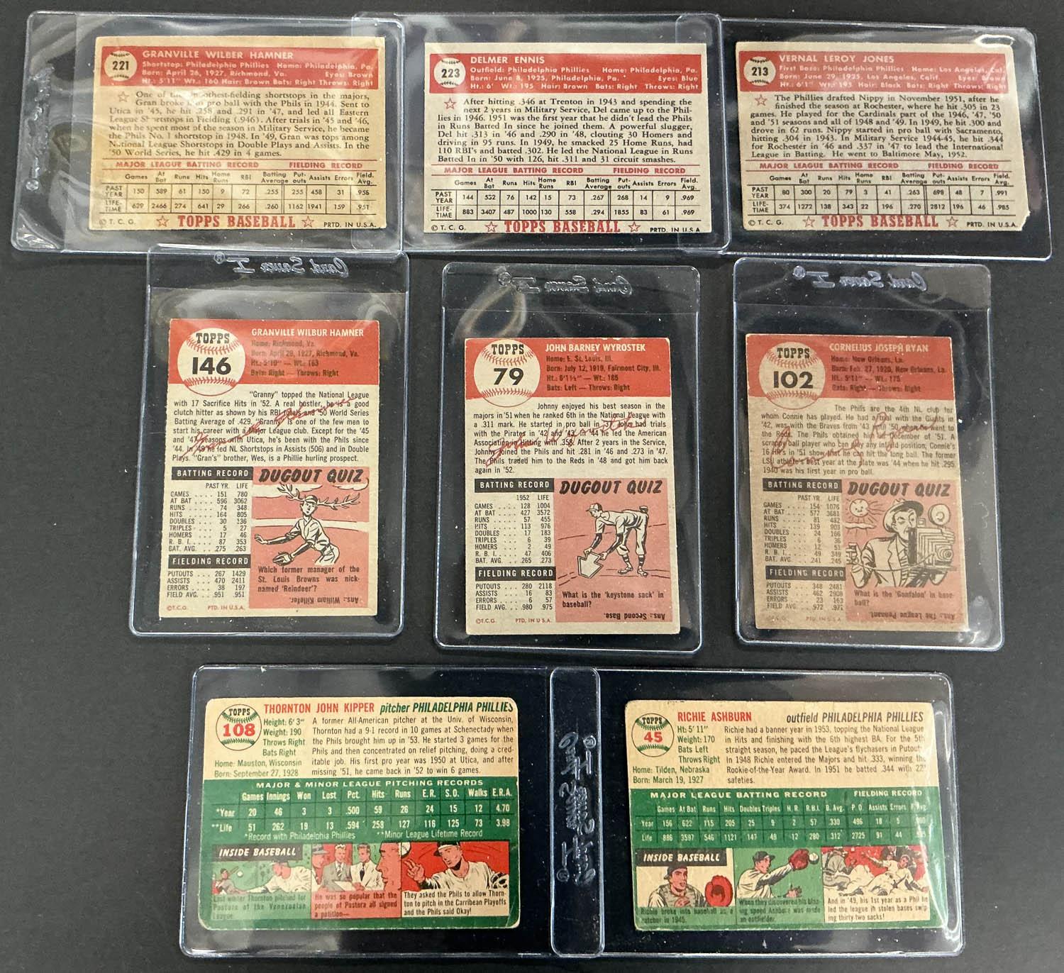 Lot of (8) Philadelphia Phillies Baseball Cards : Inc. (3) 1952 Topps ...