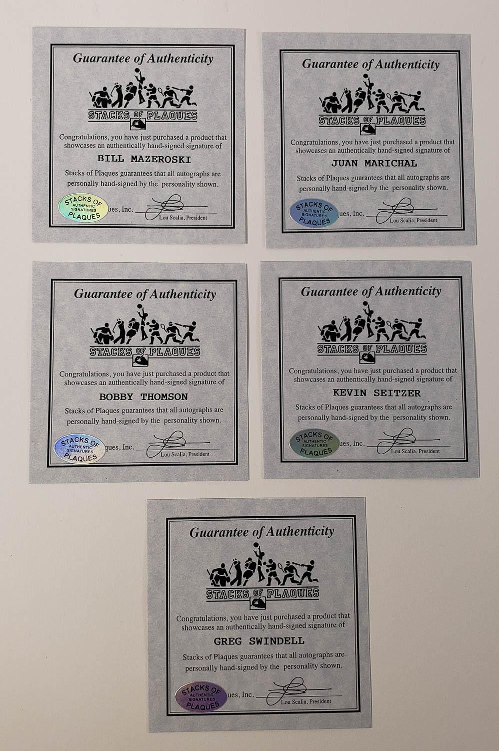 Lot of (5) Bobby Thomson, Juan Marichal, Bill Mazeroski, Kevin Seitzer ...