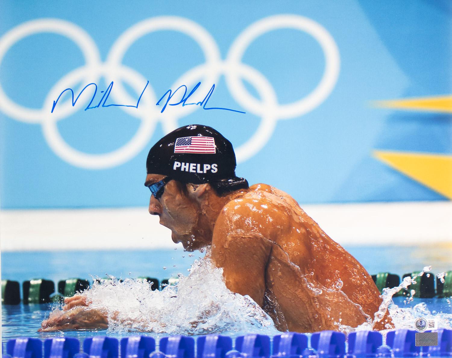 Michael Phelps Signed Olympics Swimming 16x20 Photo (Beckett Certified ...