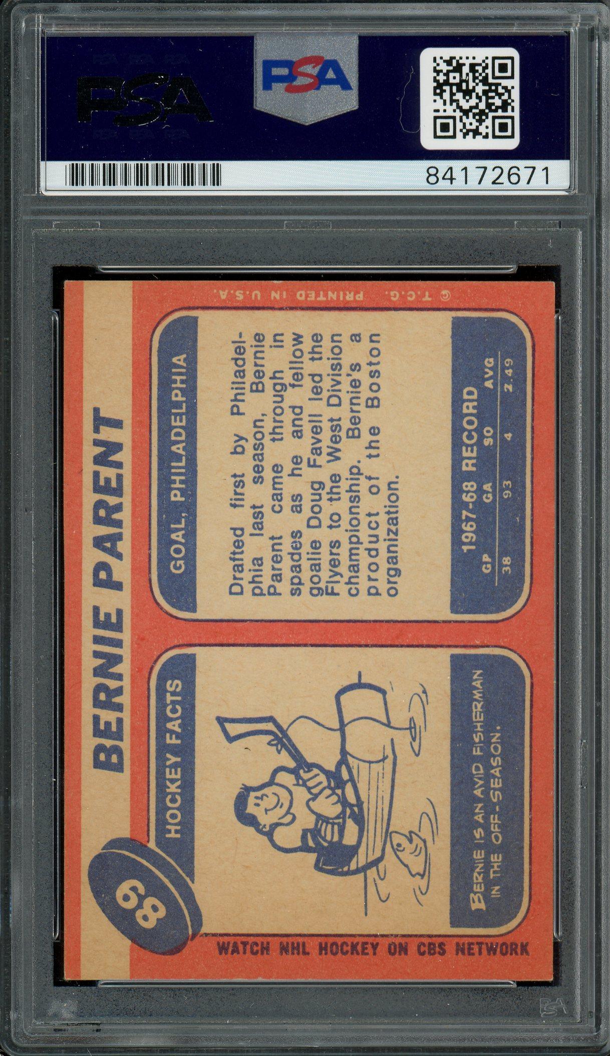 Bernie Parent "2X SC Champs, HOF 84" Signed 1968 Topps Rookie Card #89 ...