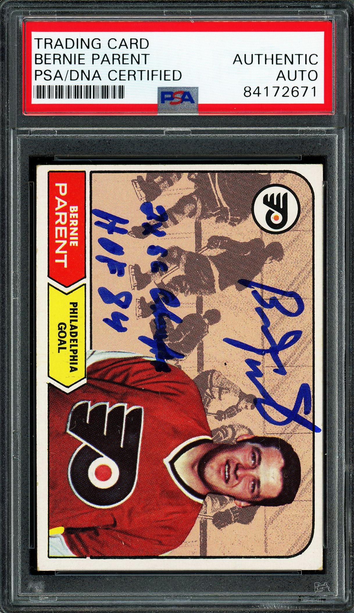 Bernie Parent "2X SC Champs, HOF 84" Signed 1968 Topps Rookie Card #89 ...