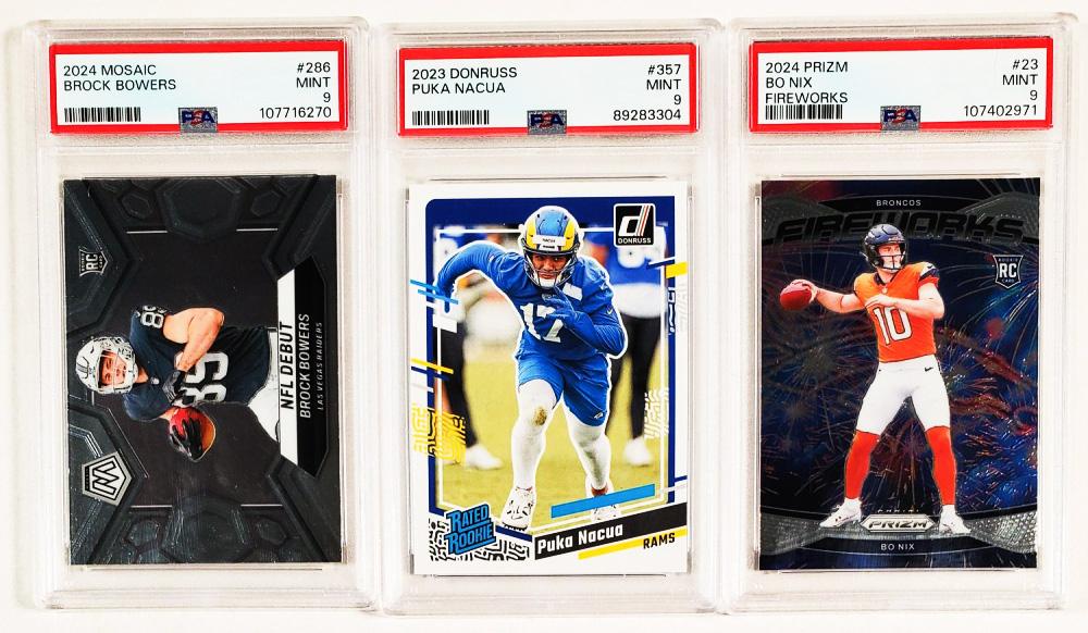 Lot of (3) PSA 9 Rookie Cards w/ 2024 Prizm Fireworks Bo Nix, 2023 ...