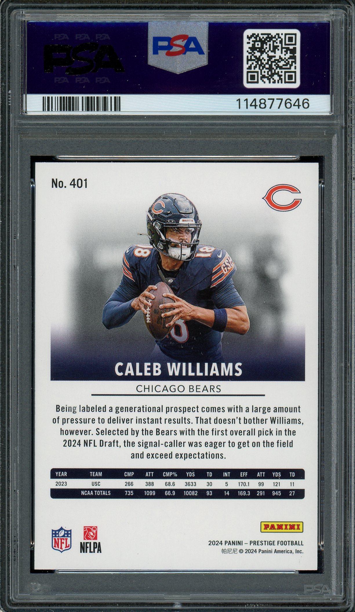 Caleb Williams 2024 Panini Prestige Rookie Card #401 PSA Gem Mint 10 ...