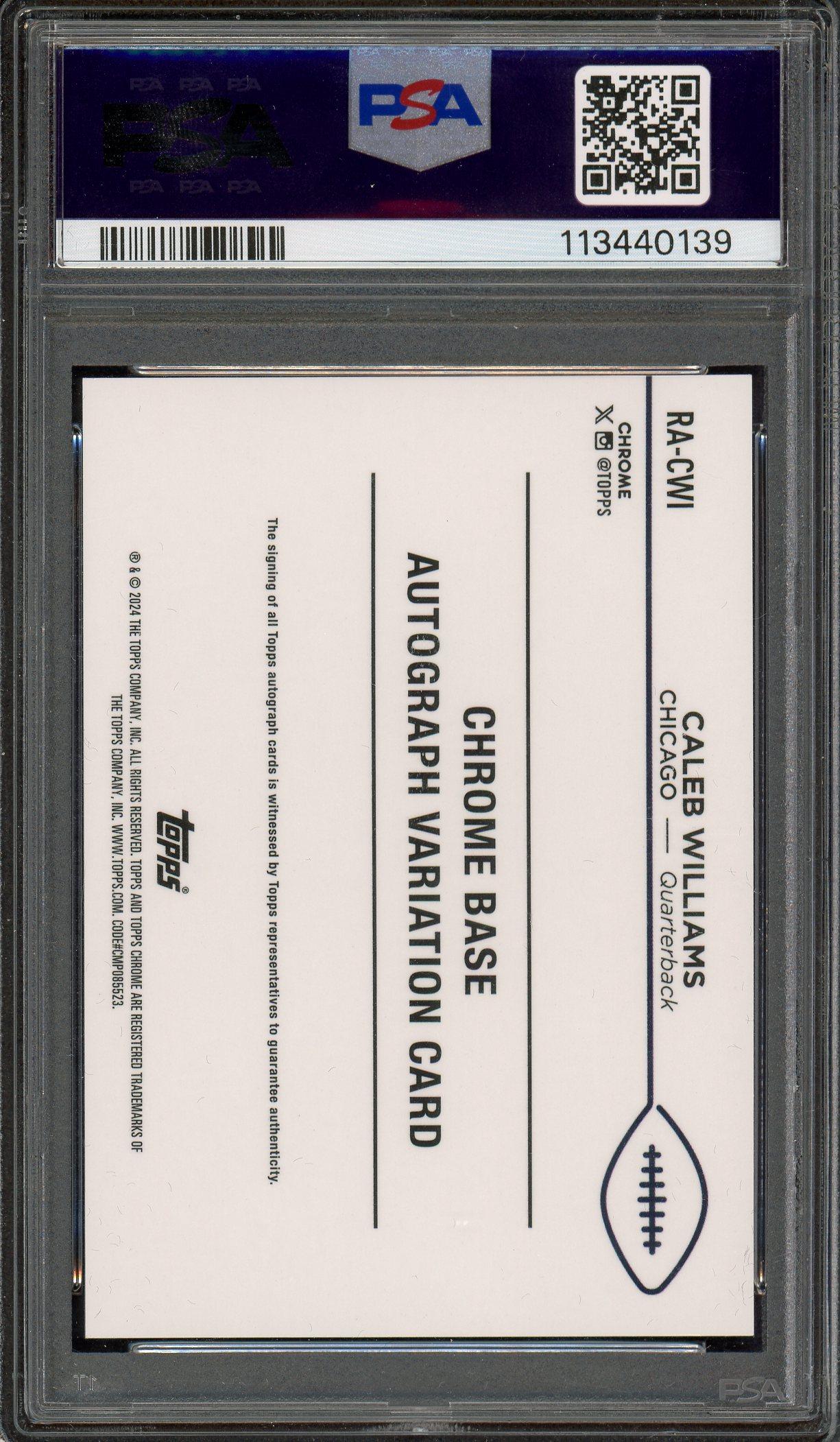 Caleb Williams 2024 Topps Chrome Rookie Auto Card PSA 9 | Auction of ...