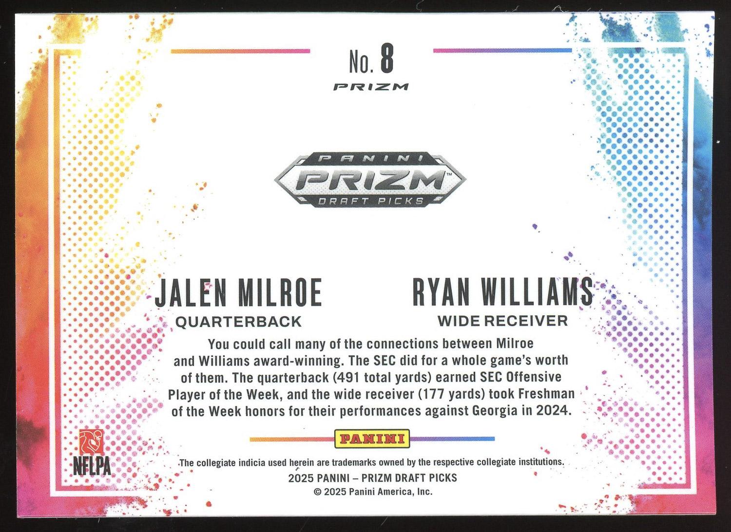 Jalen Milroe & Ryan Williams 2025 Panini Prizm Draft Picks Color Blast ...